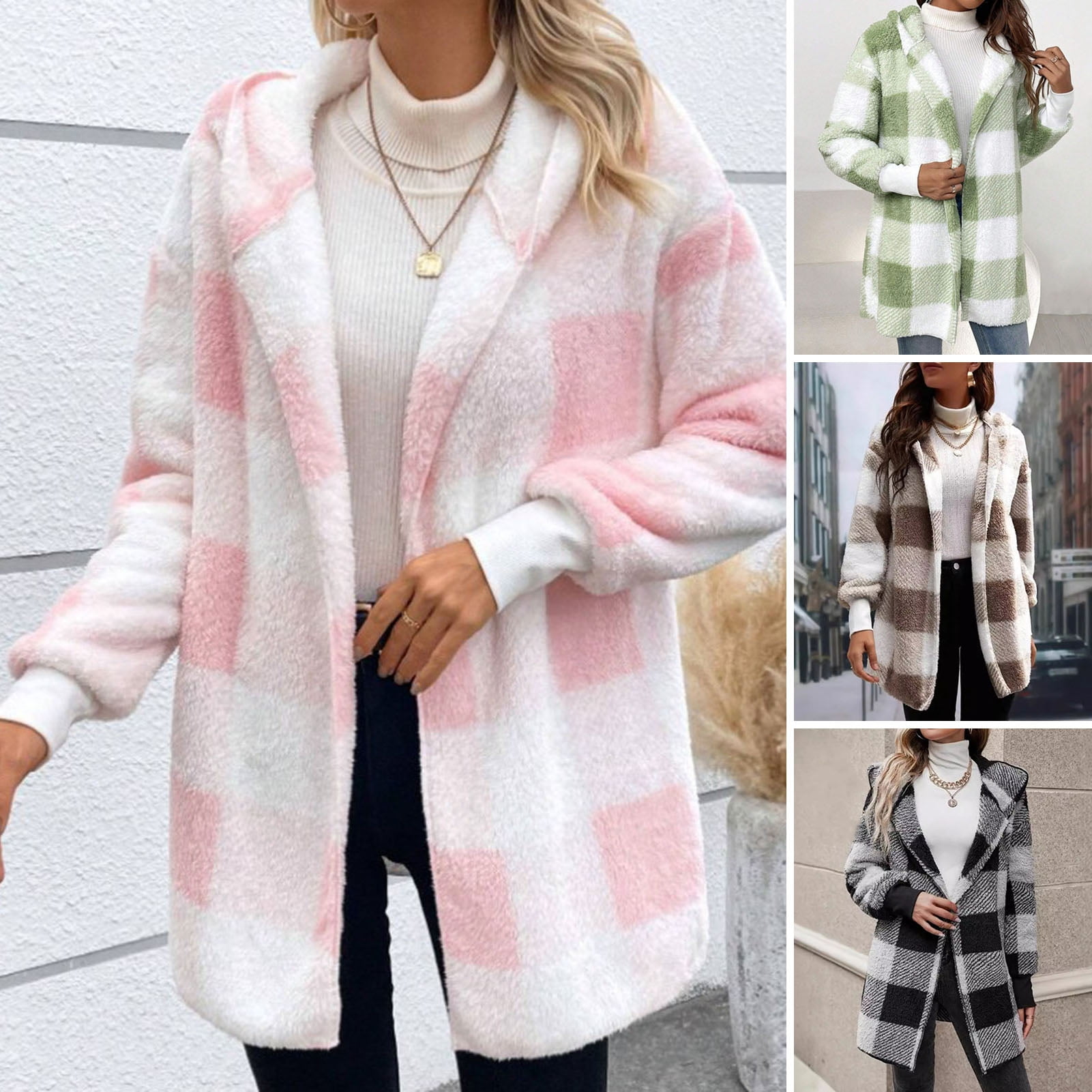 BAETEUY Women's Winter Coat, Contrast Color Plaid Print, Thick Double ...