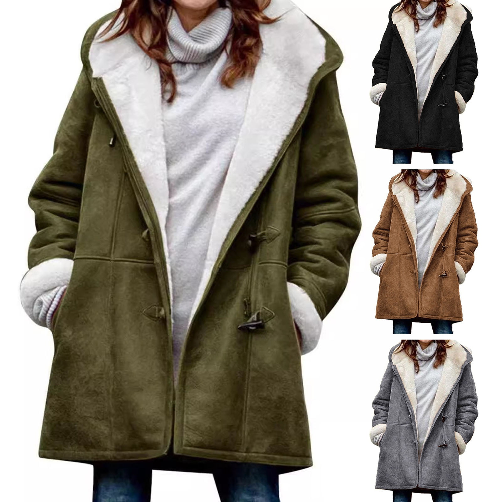 BAETEUY Women's Winter Coat, Hooded, Thick Fleece Lined, Solid Color ...