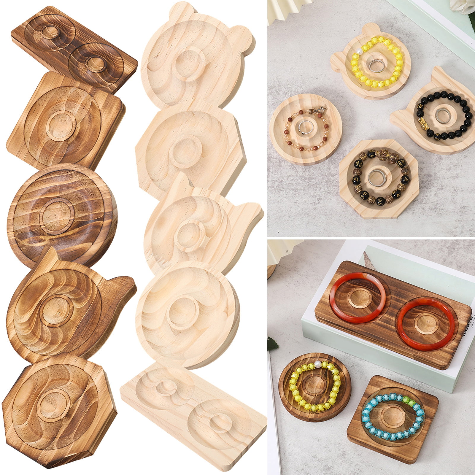 BAETEUY Wooden Bracelet Holder Round Square Rectangle Rustic Heavy Duty ...