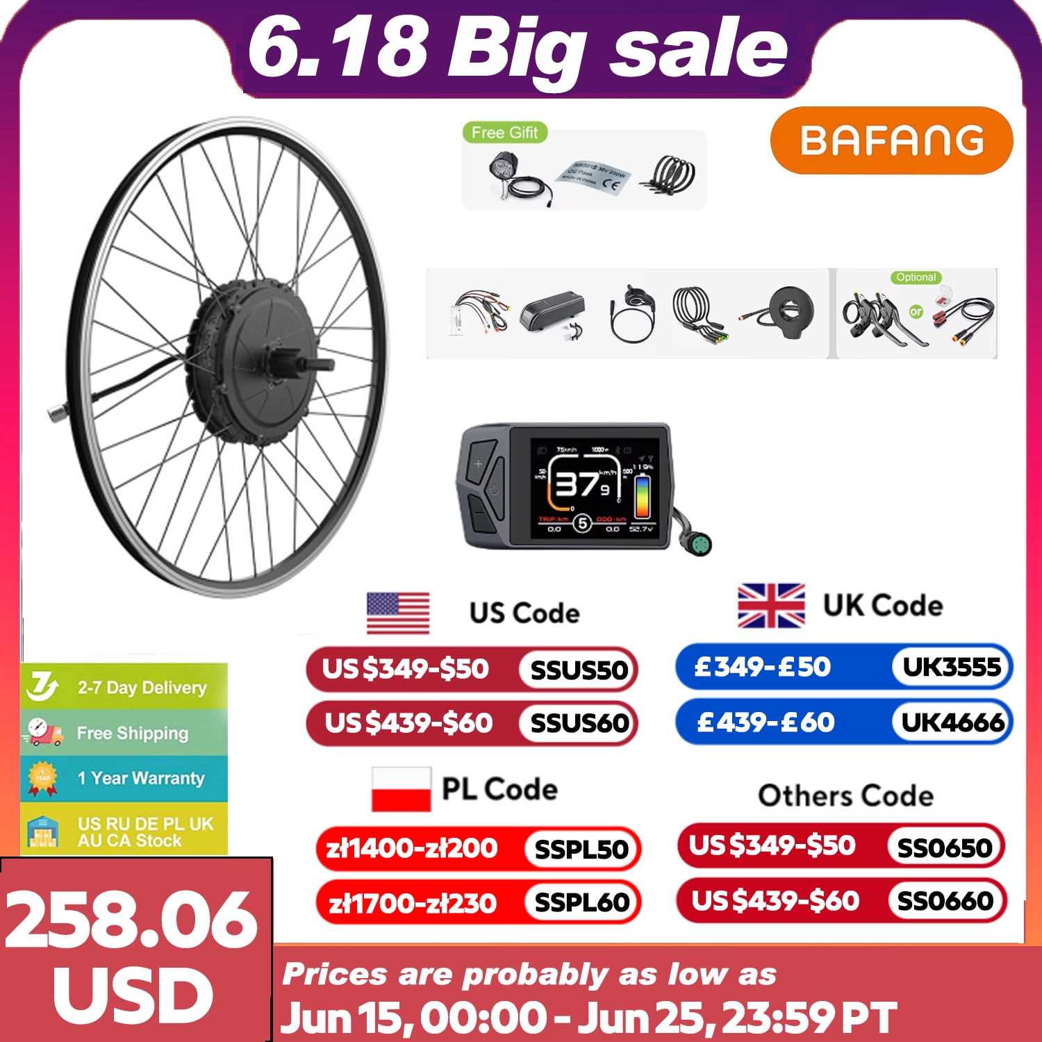 BAFANG 48V 750W Hub Motor For Bicycle 8FUN G0900 Rear Wheel Drive Motor ...