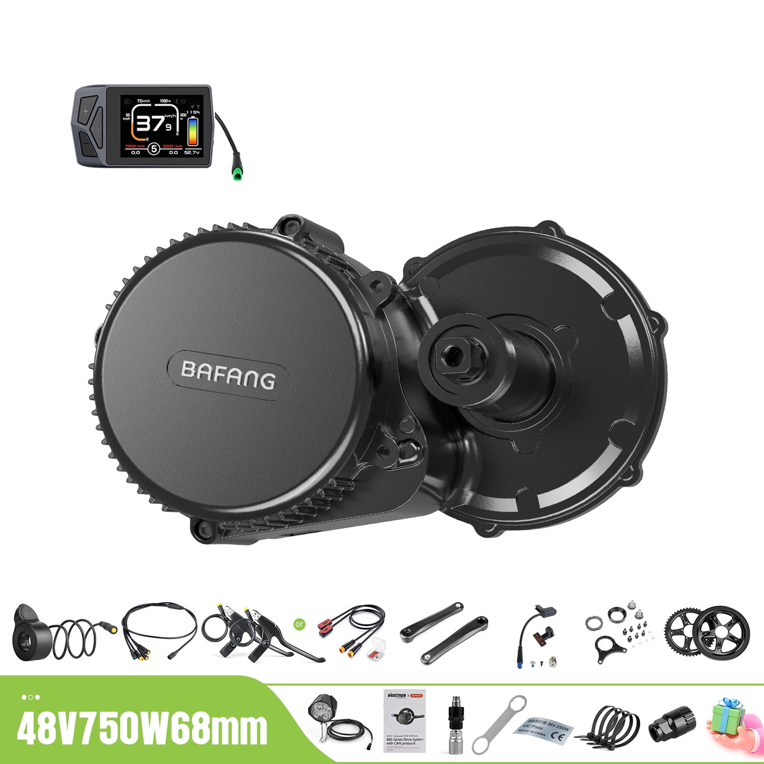 BAFANG BBS02B 48V 750W Mid Drive Kits Mid Motor Ebike Conversion Kits with 44T Chainring Wheel ...