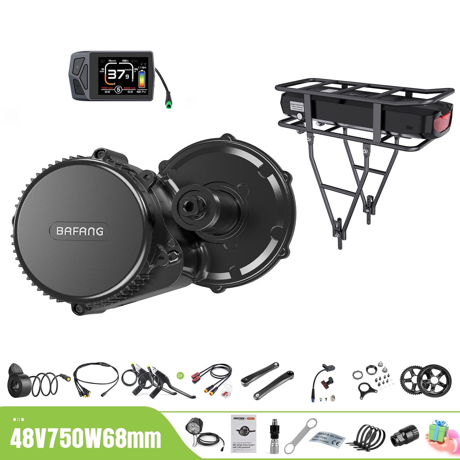 BAFANG BBS02B 48V 750W Mid Drive Kits Mid Motor Ebike Conversion Kits with 44T Chainring Wheel ...