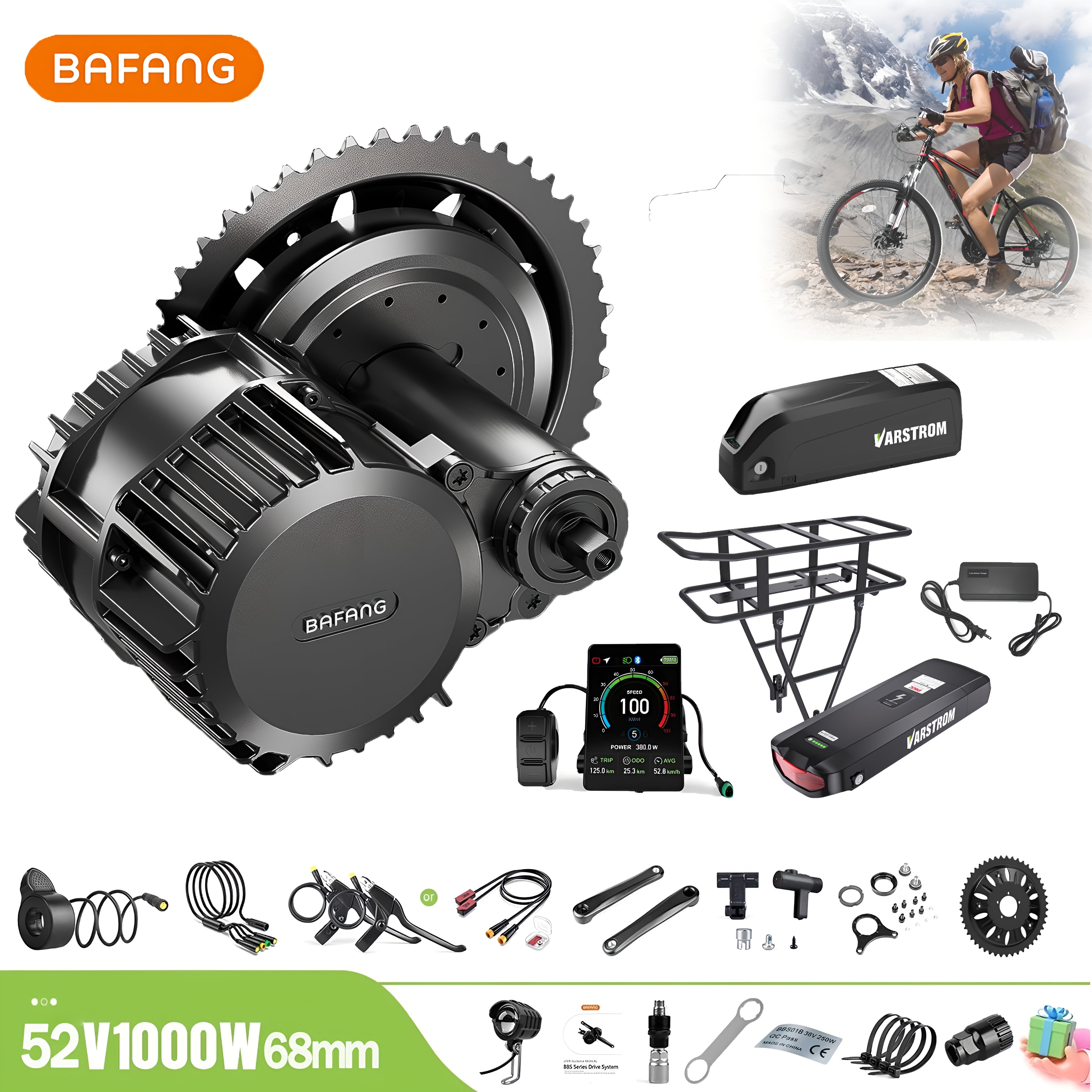 BAFANG BBSHD Mid Drive Kit 52V 1000W Mid Motor Ebike Conversion Kits with 46T Chainring Wheel ...