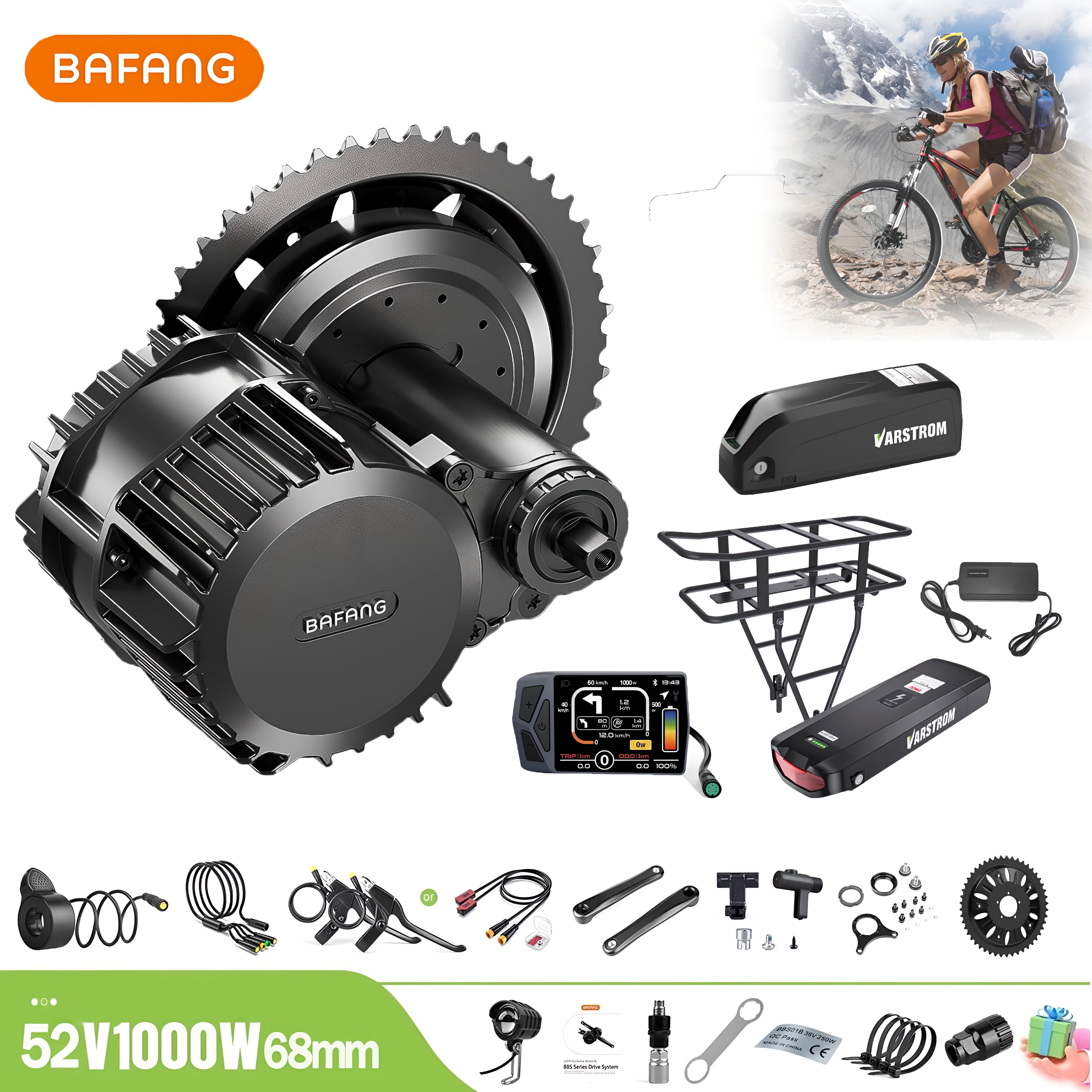 BAFANG BBSHD Mid Drive Kit 52V 1000W Mid Motor Ebike Conversion Kits with 46T Chainring Wheel ...