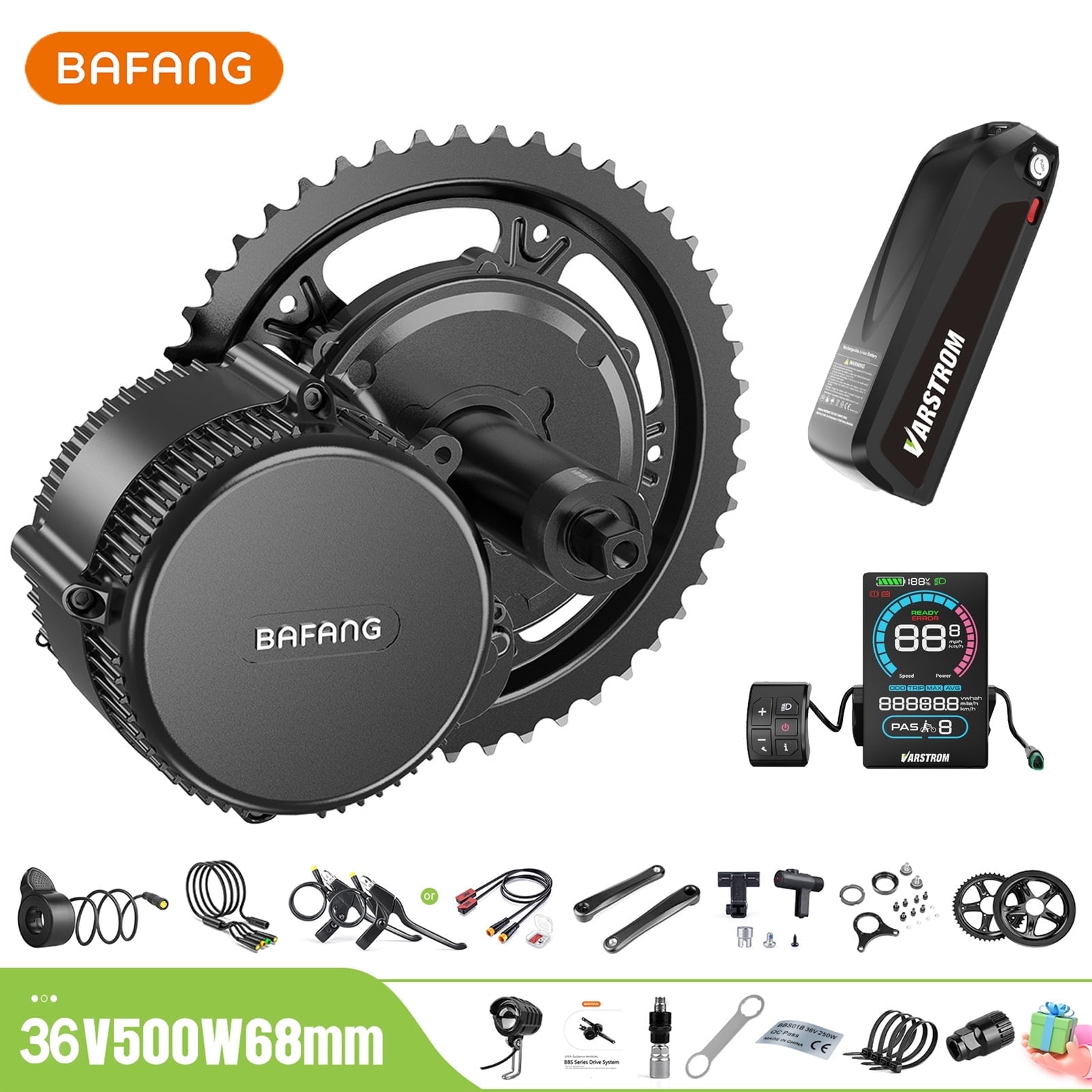 BAFANG Mid Drive Kit 500W BBS02B Electric Bike Conversion Kit 36V Ebike Conversion Kit for 68 ...
