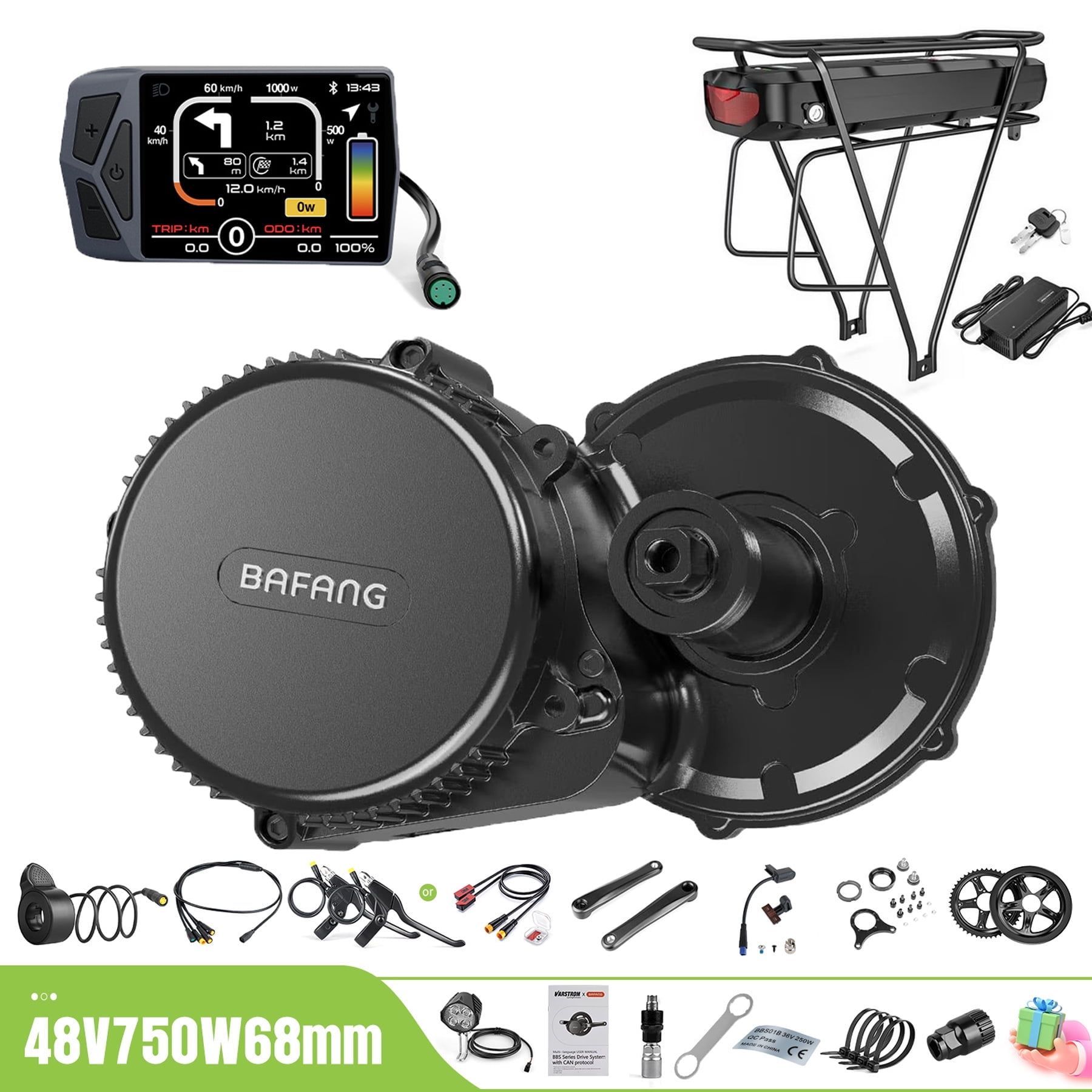 BAFANG Mid Drive Kit 750W BBS02B Electric Bike Conversion Kit 48V Ebike ...
