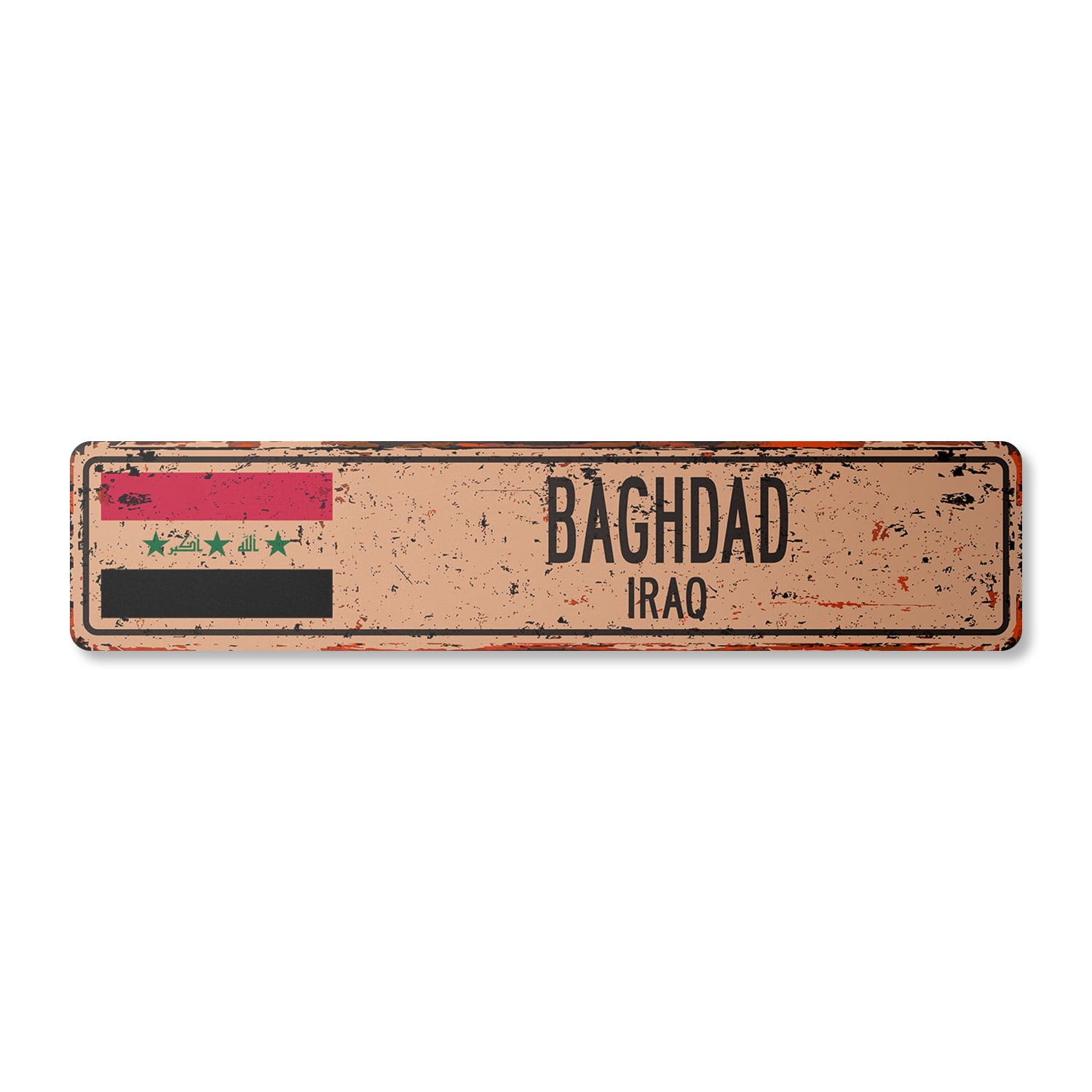 BAGHDAD IRAQ Vintage Aluminum Street Sign Iraqi flag city country road ...