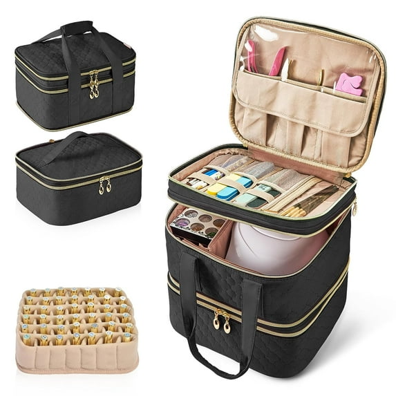 BAGMIND Nail Polish Organizer & Manicure Carrier, 3-Layer Storage Case ...