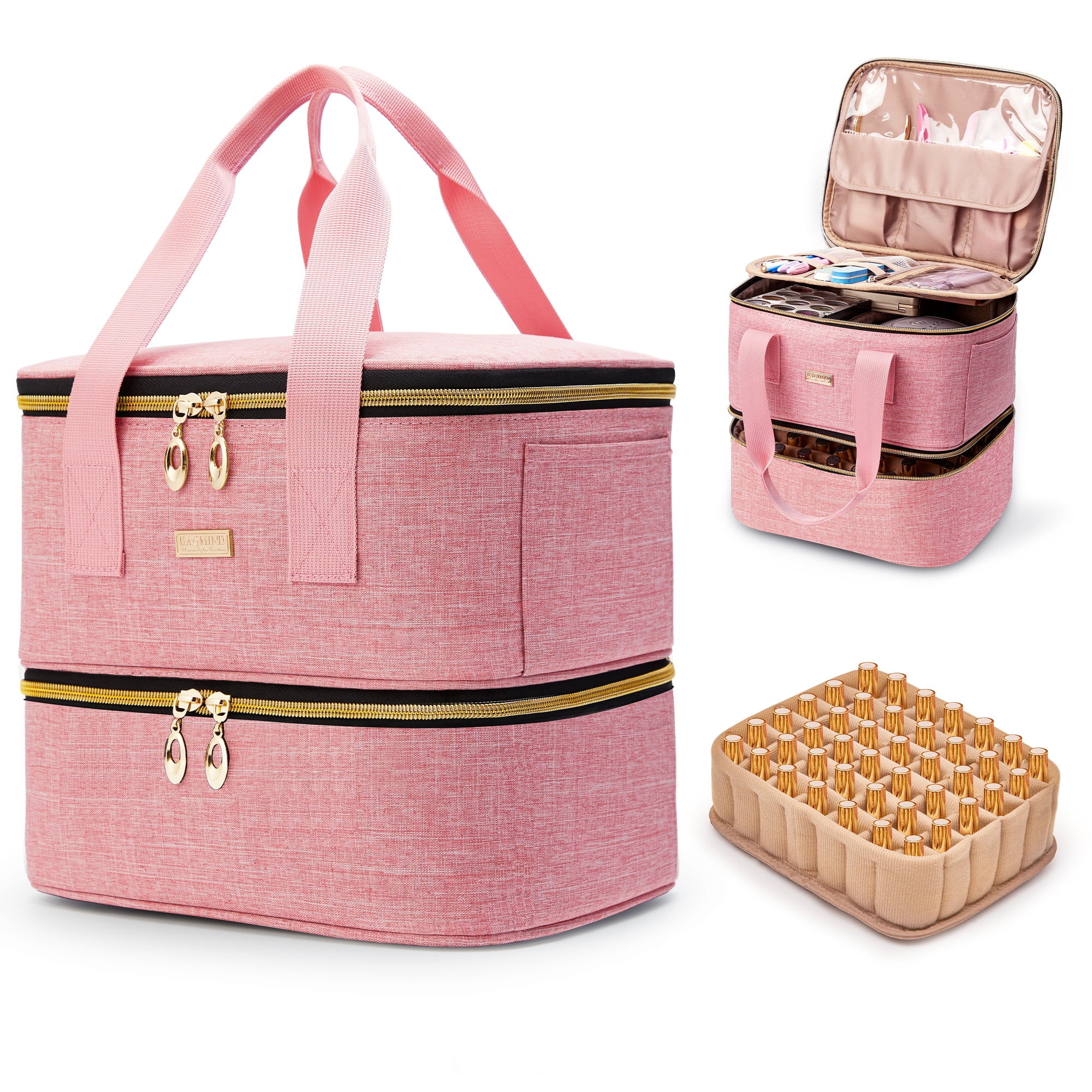 BAGMIND Nail Polish Organizer Storage Case, Upgraded Double Layer Large ...