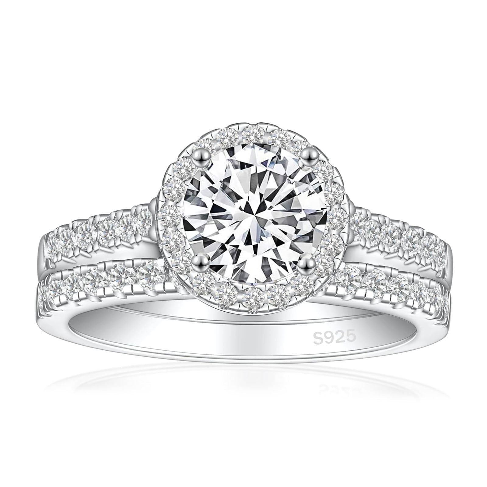 SFTING 2-Carat Round Cut Wedding Ring Engagement Bridal Set for Women 925 Sterling Silver Size 6 ...