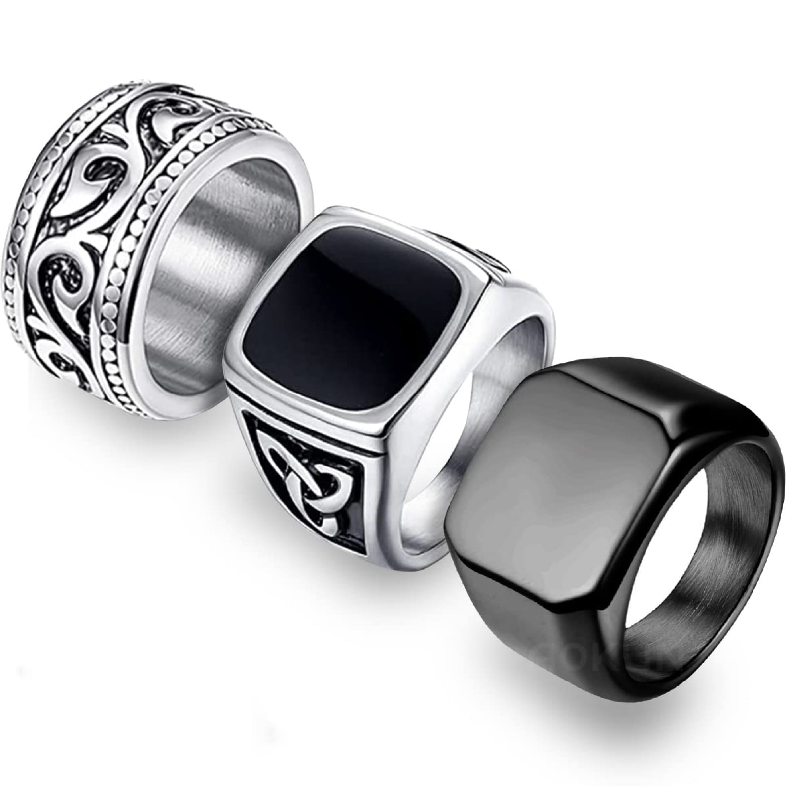 SFTING 3Pcs Stainless Steel Band Ring Gift for Men Cool Square Wedding ...