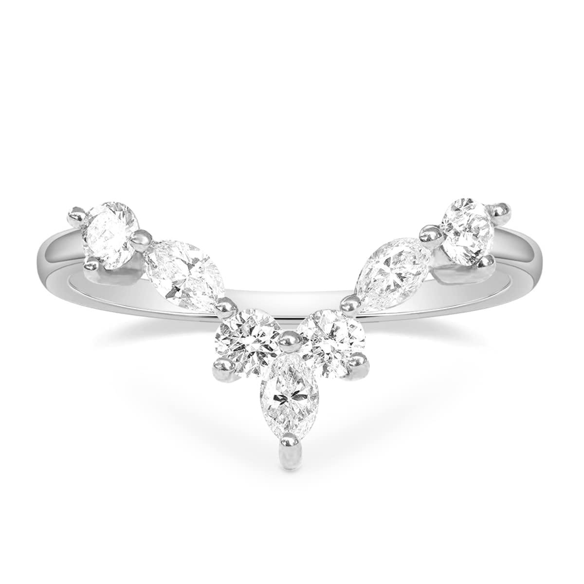 SFTING Curved Wedding Bands for Women Marquise Stackable 5A CZ V-Shape ...