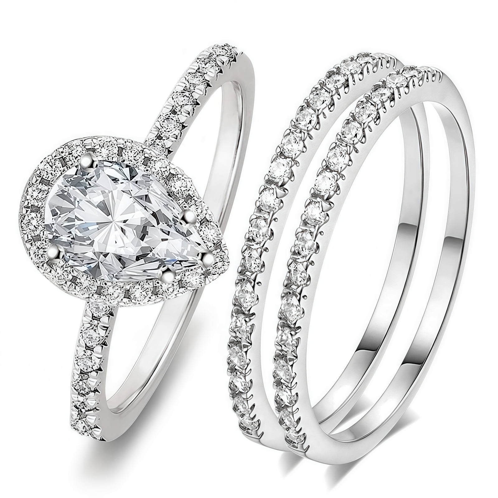 SFTING Engagement Wedding Ring Set for Women 925 Sterling Silver 3pcs Pear Cut 5A Zircon Size 5 ...
