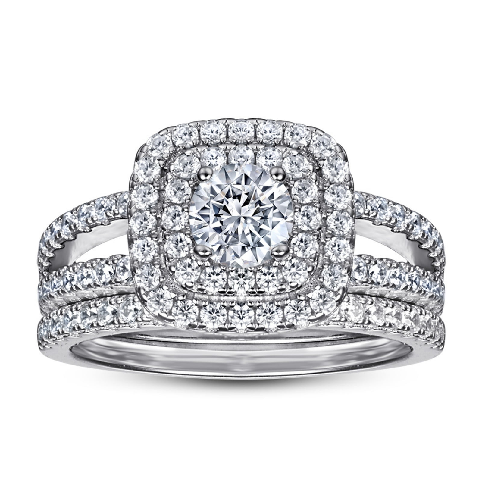 SFTING S925 Sterling Silver Bridal Rings Sets for Women Halo Cubic Zirconia 0.5CT Solitaire ...