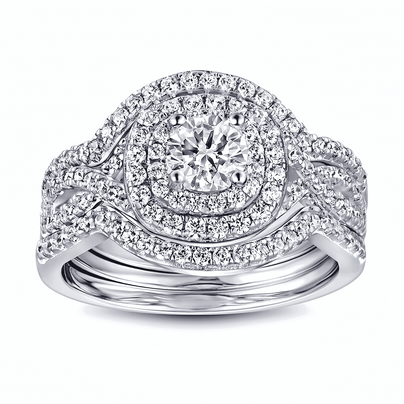SFTING S925 Sterling Silver Double Halo Engagement Wedding Rings for ...