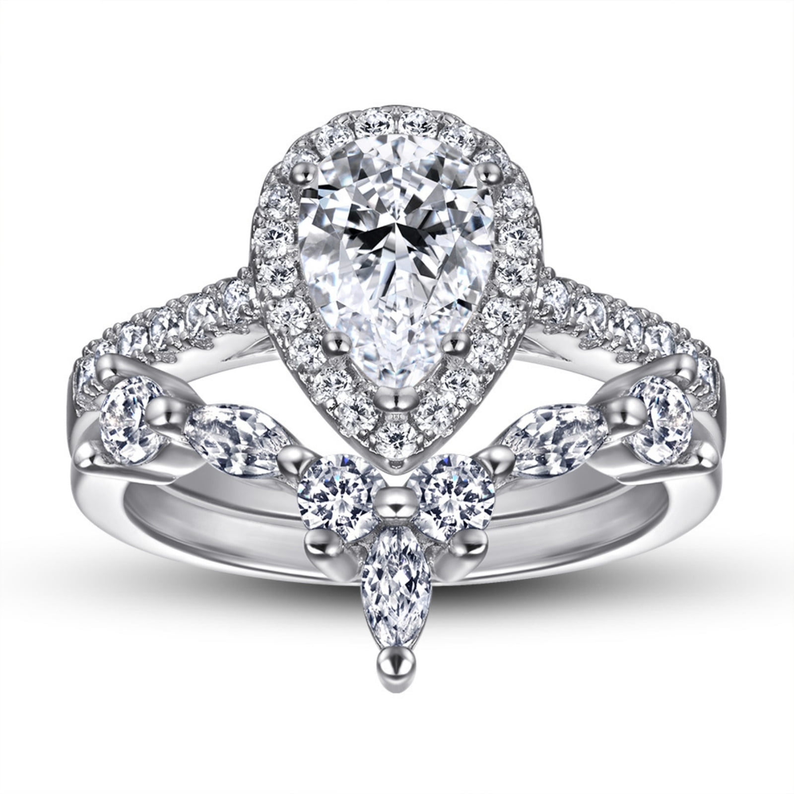 SFTING S925 Sterling Silver Eternity 1.5CT Vintage Pear Teardrop Halo ...