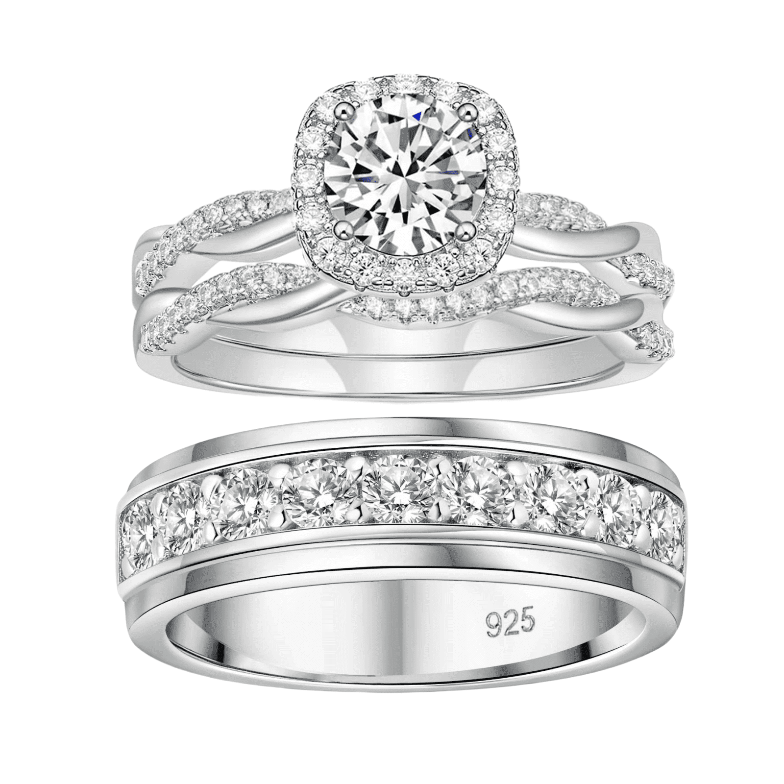 SFTING Wedding Ring Sets for His and Hers Promise Couples Wedding Rings Halo Wedding Bands 925 ...