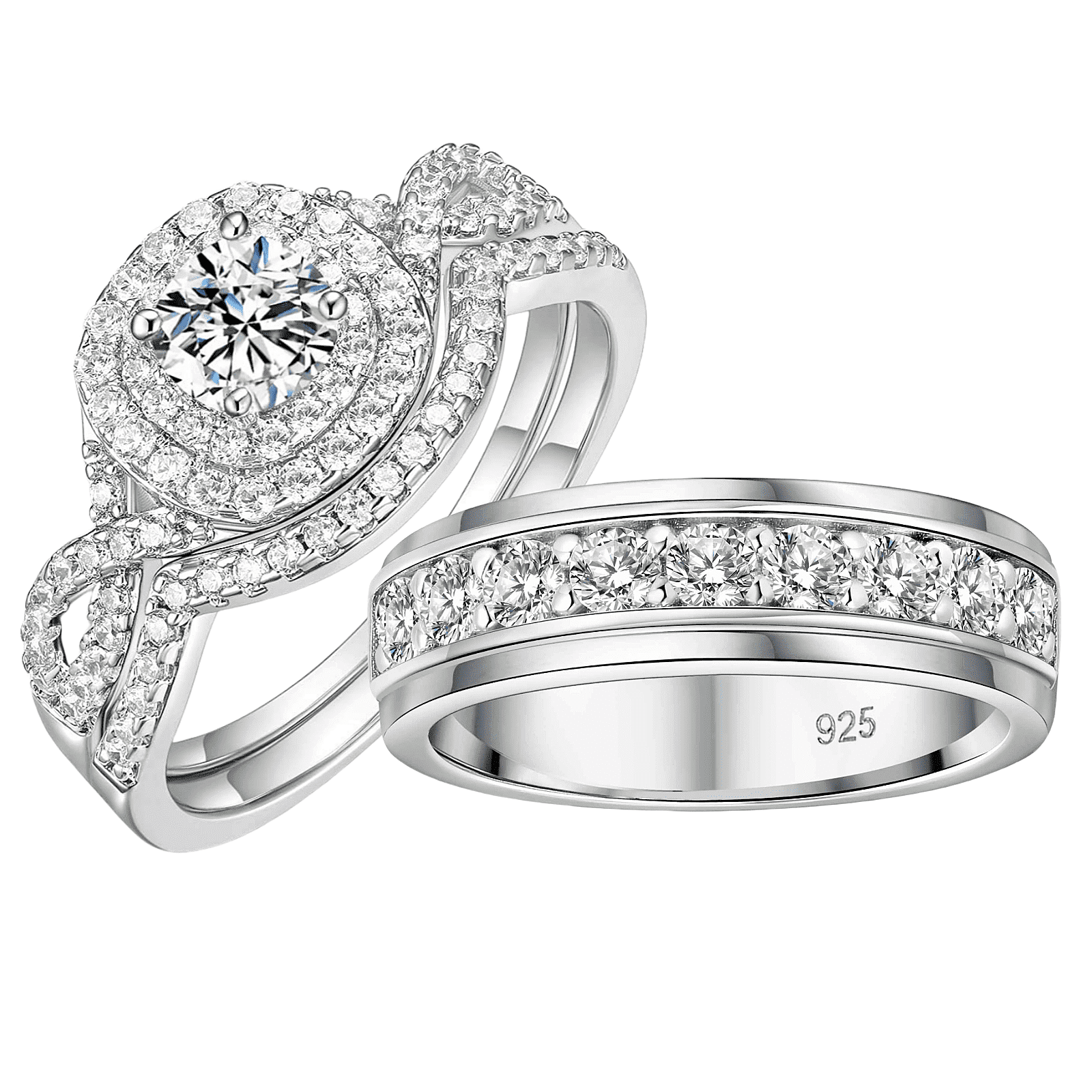 SFTING Wedding Rings Set for Him and Her Women Men Wedding Ring Halo ...