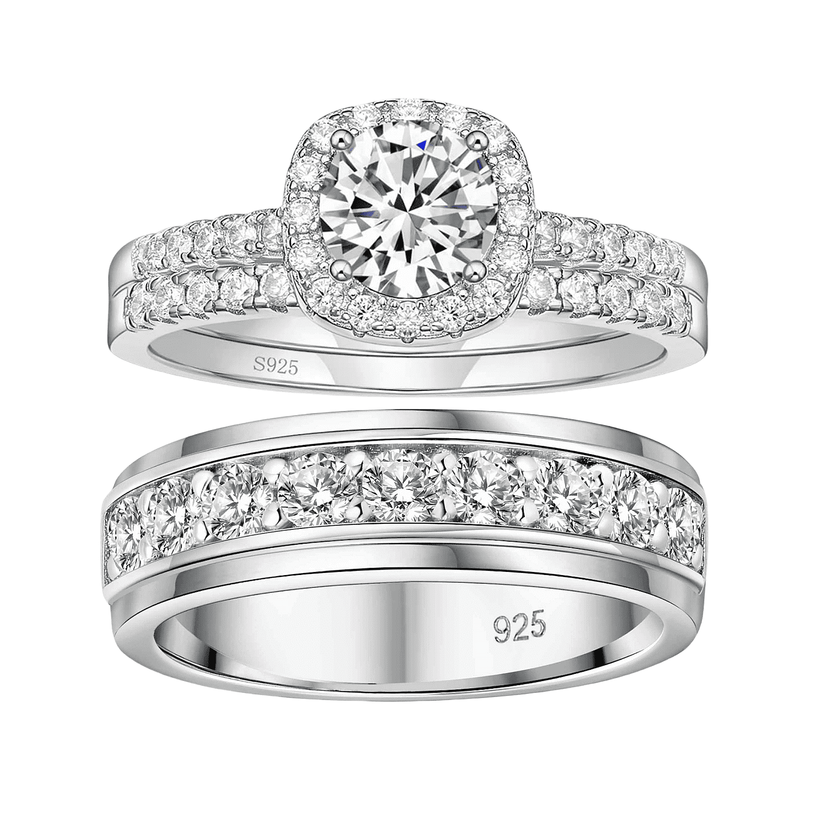 SFTING Wedding Rings Set for Him and Her Women Men Wedding Ring Round ...