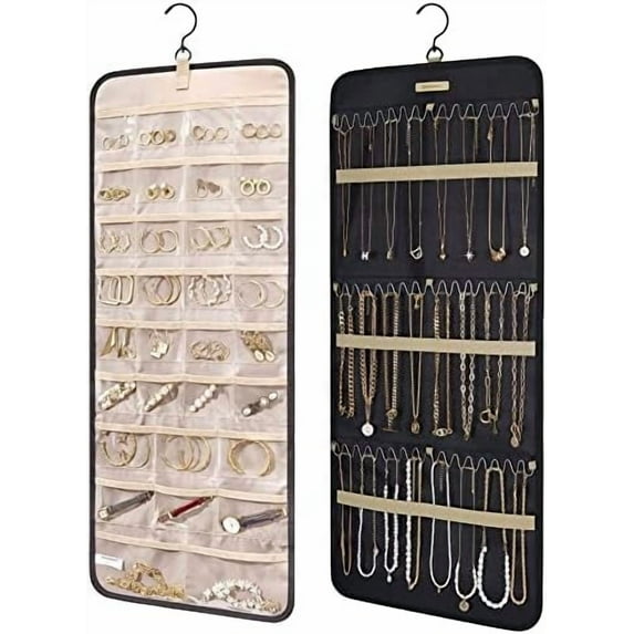 BAGSMART Hanging Jewelry Organizer Storage Roll with Hanger Metal Hooks ...