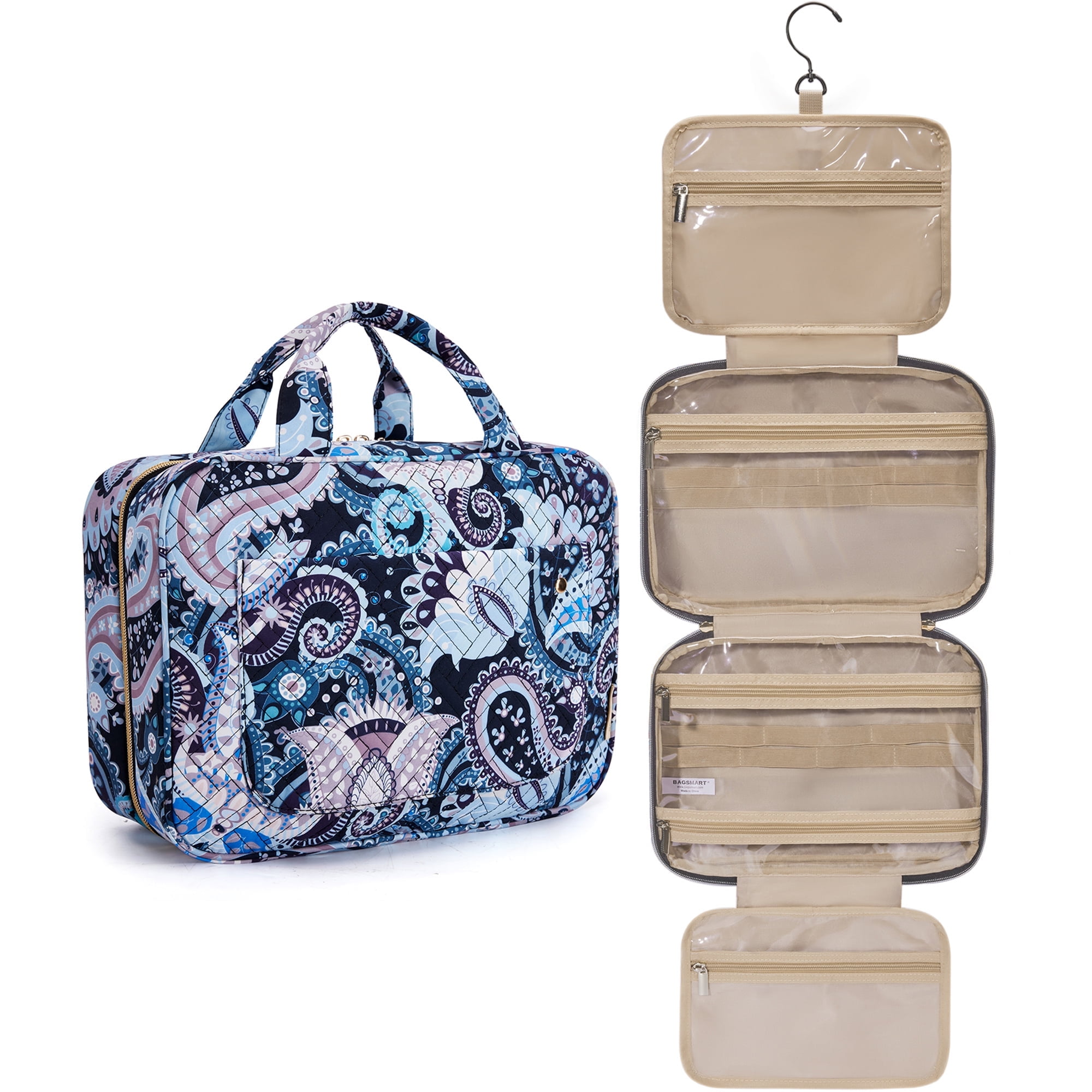 BAGSMART Large Waterproof Travel Case, Toiletry Bag with Hook, Cosmetic ...