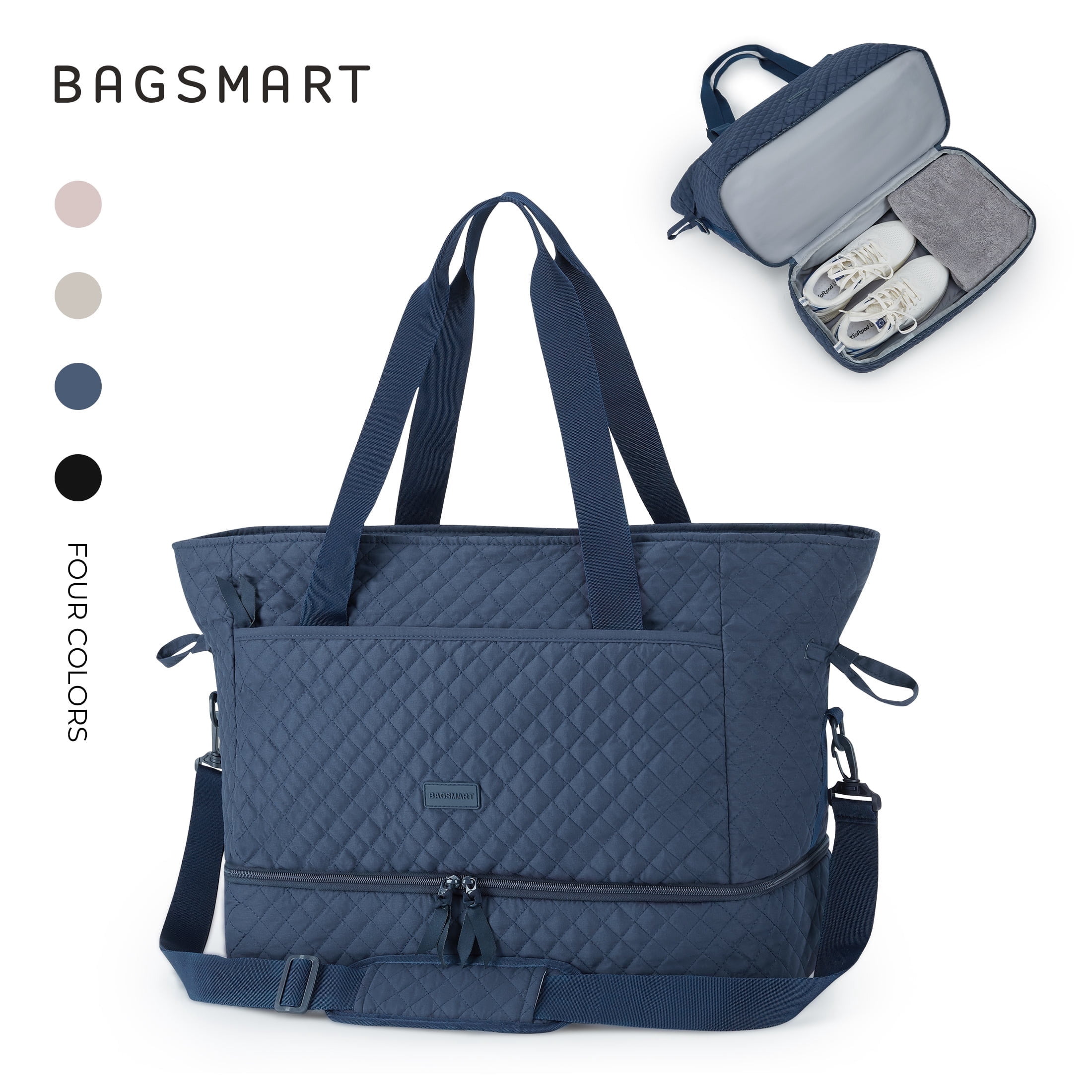 BAGSMART 39L Women's Quilted Duffel Carry On, Weekender with Luggage ...