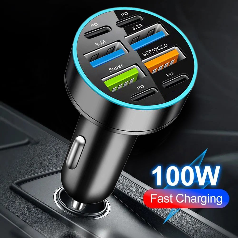 BAGUER 4 USB 4 PD Digital display car charger mobile phone charging adaptor power plug - Walmart.com