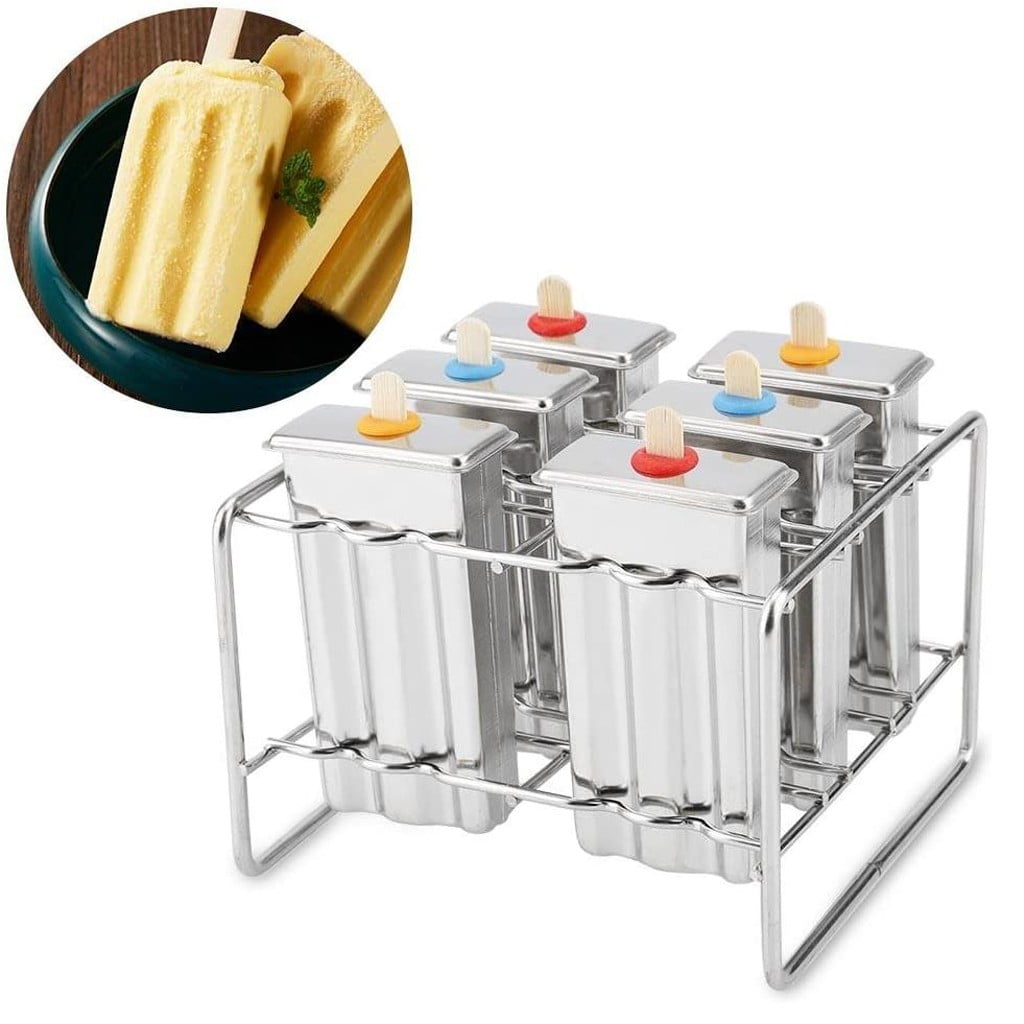 BAILANku 6 Cavity Stainless Steel Popsicle Mold, Ice Cream Molds with ...