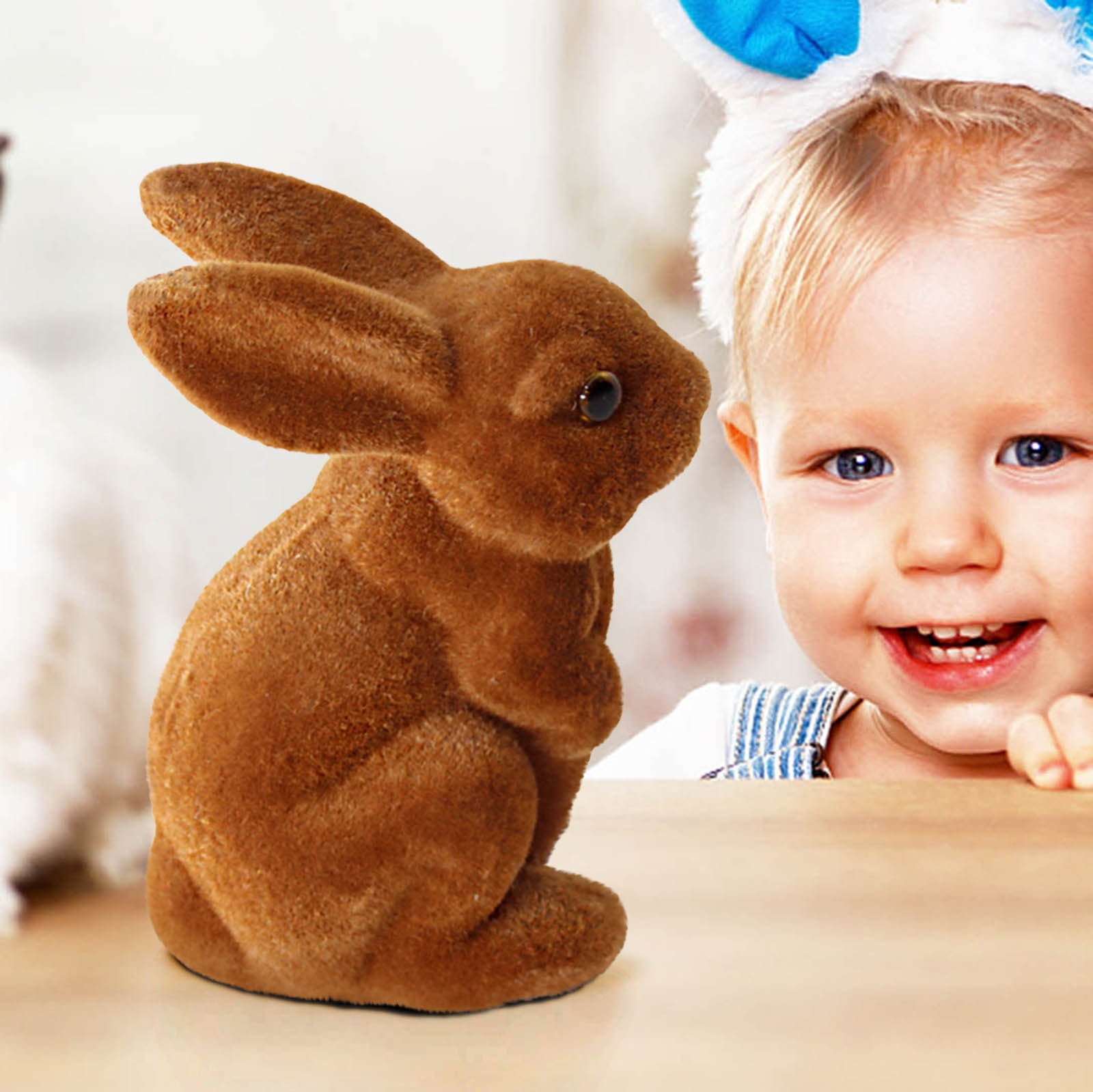 BAILANku Easter Fuzzy Flocked Bunny, Easter Bunny Figurine, Easter ...