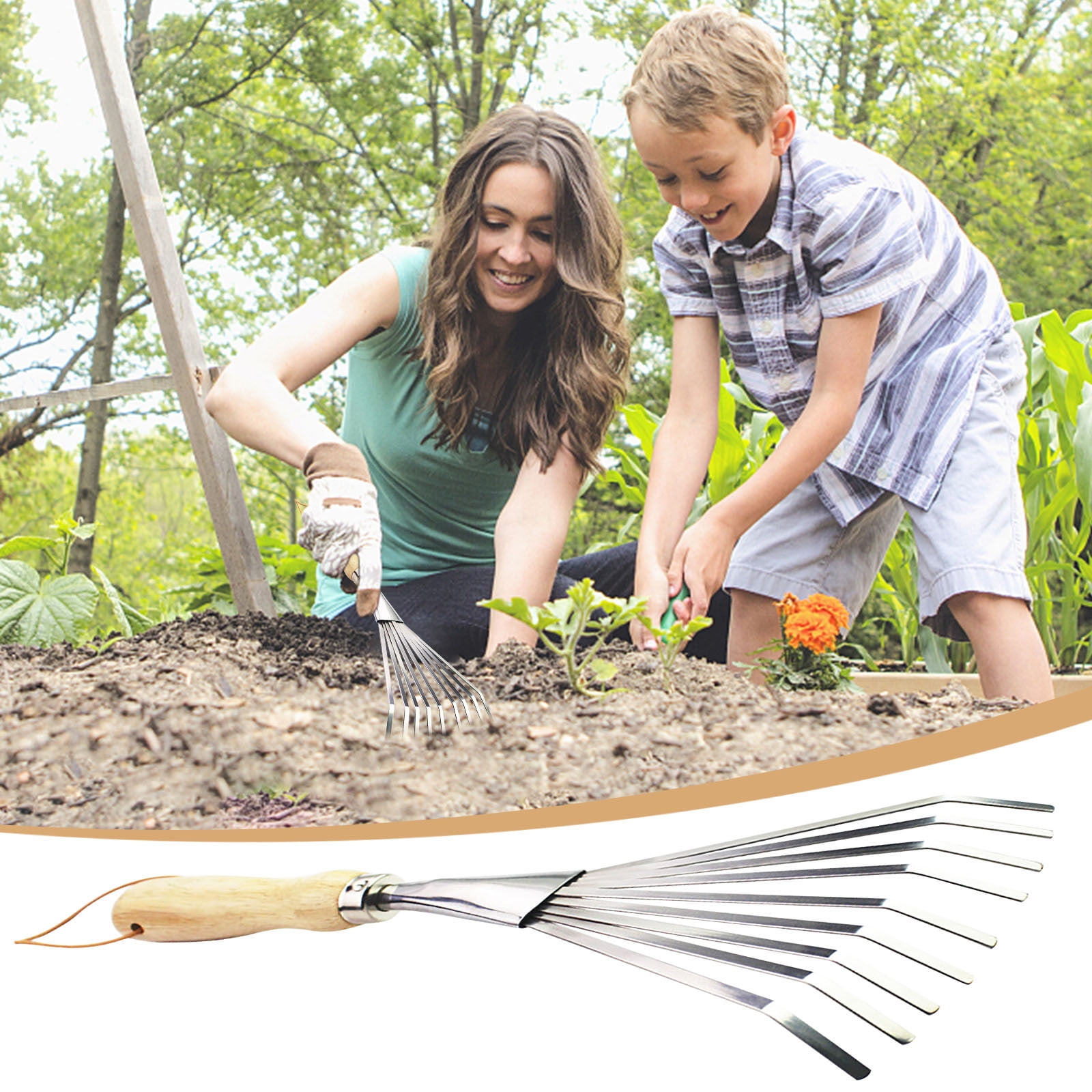 BAILANku Stainless Steel Hand Rake, 7 Tines Claw Garden Rake, Small ...