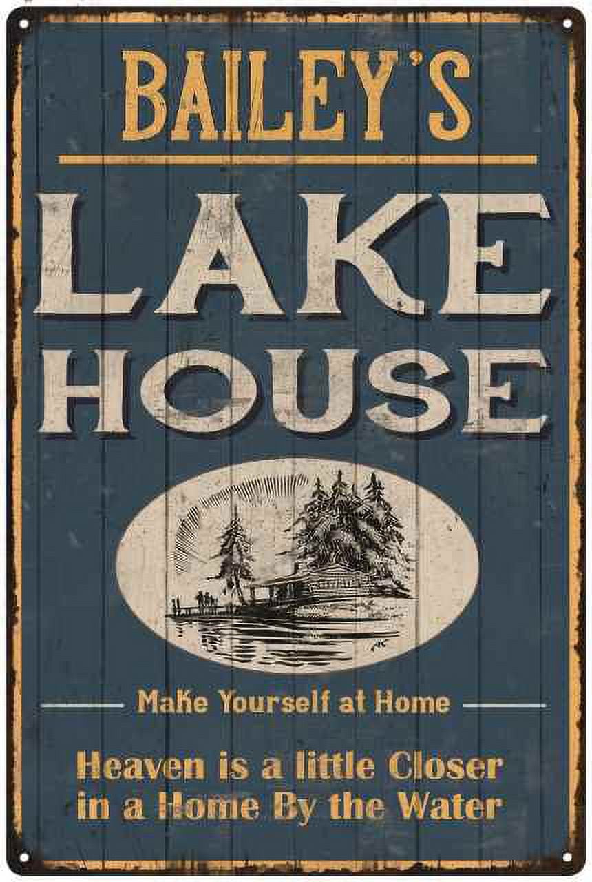 BAILEY'S Lake House Blue Cabin Home Decor 8 x 12 High Gloss Metal ...