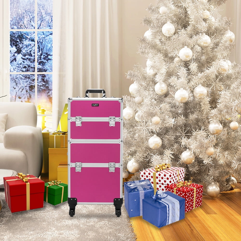 BAIVAKON 3 in 1 Rolling Makeup Train Case, Aluminum Makeup Travel ...