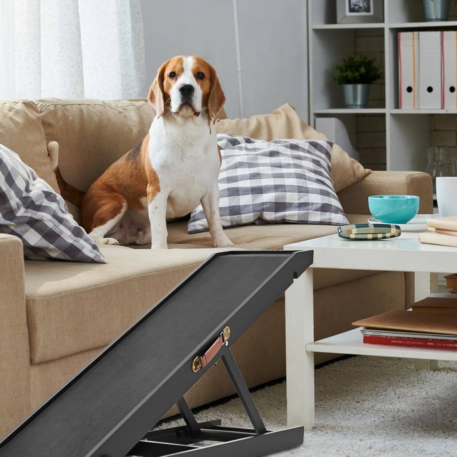 BAIVAKON Dog Ramp, Adjustable Height Wooden Folding Pet Ramp for Bed ...