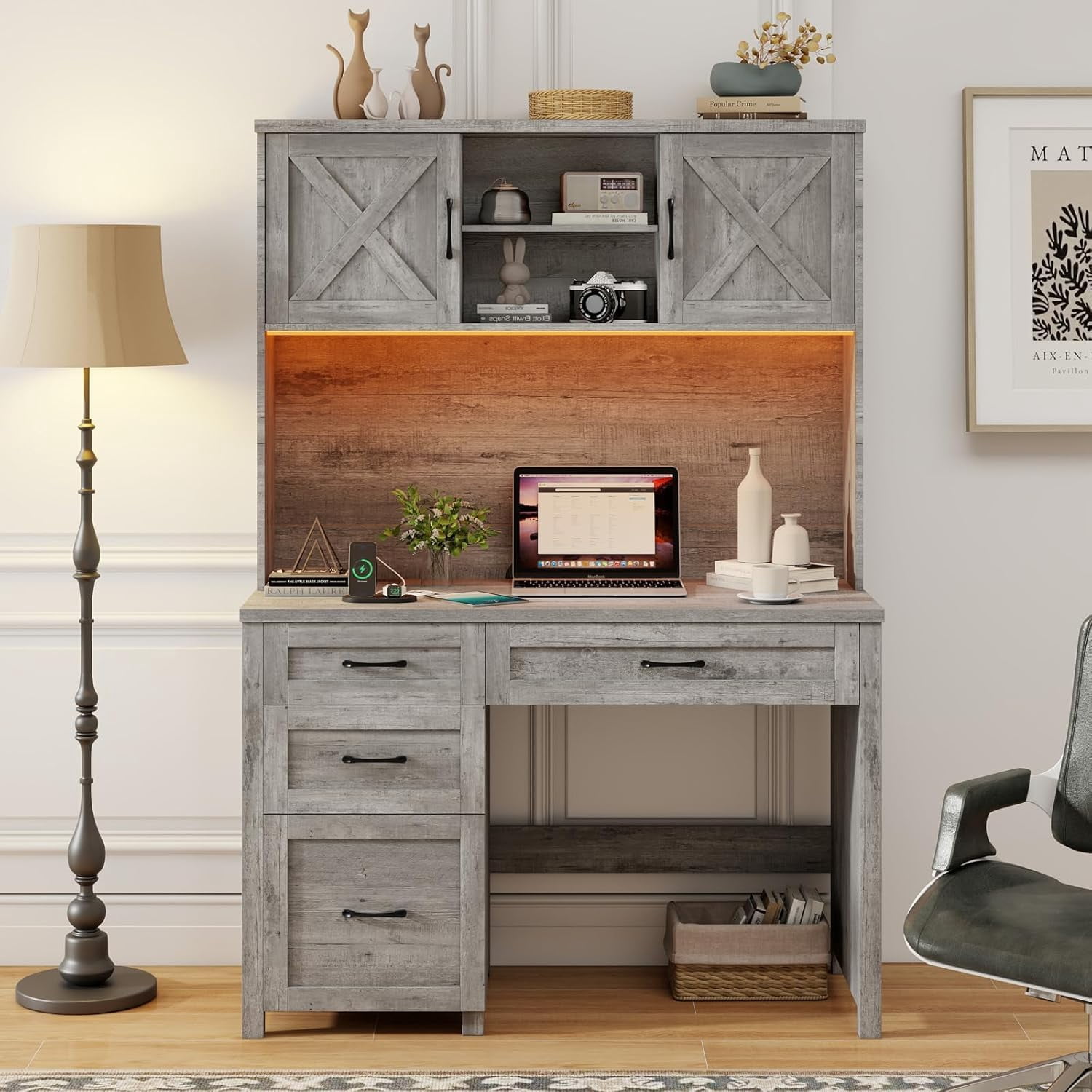 BAIVAKON Farmhouse 47" Desk, Executive I-Shape with 3 Drawers, Storage ...