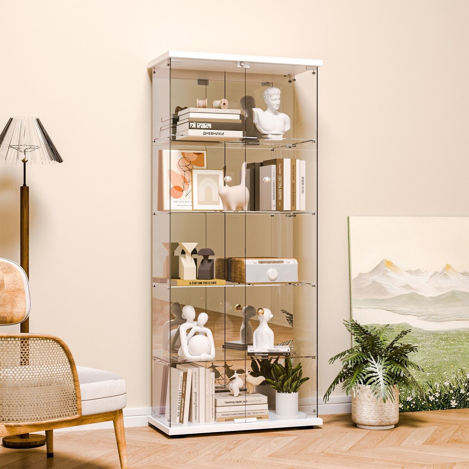 BAIVAKON Glass Display Cabinet with Double Door and Lock, Quick-Install ...