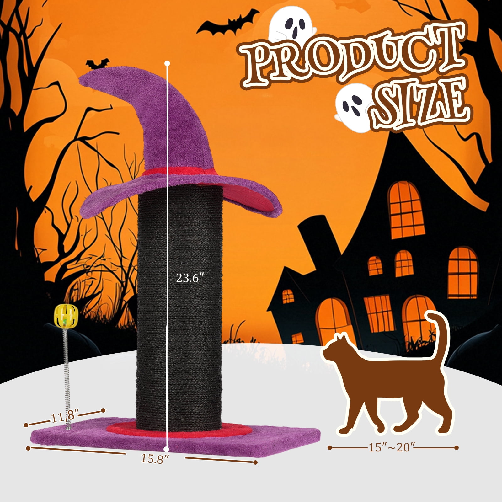 BAIVAKON Halloween Cat Scratching Post Scratcher Kitten Playing Tower ...