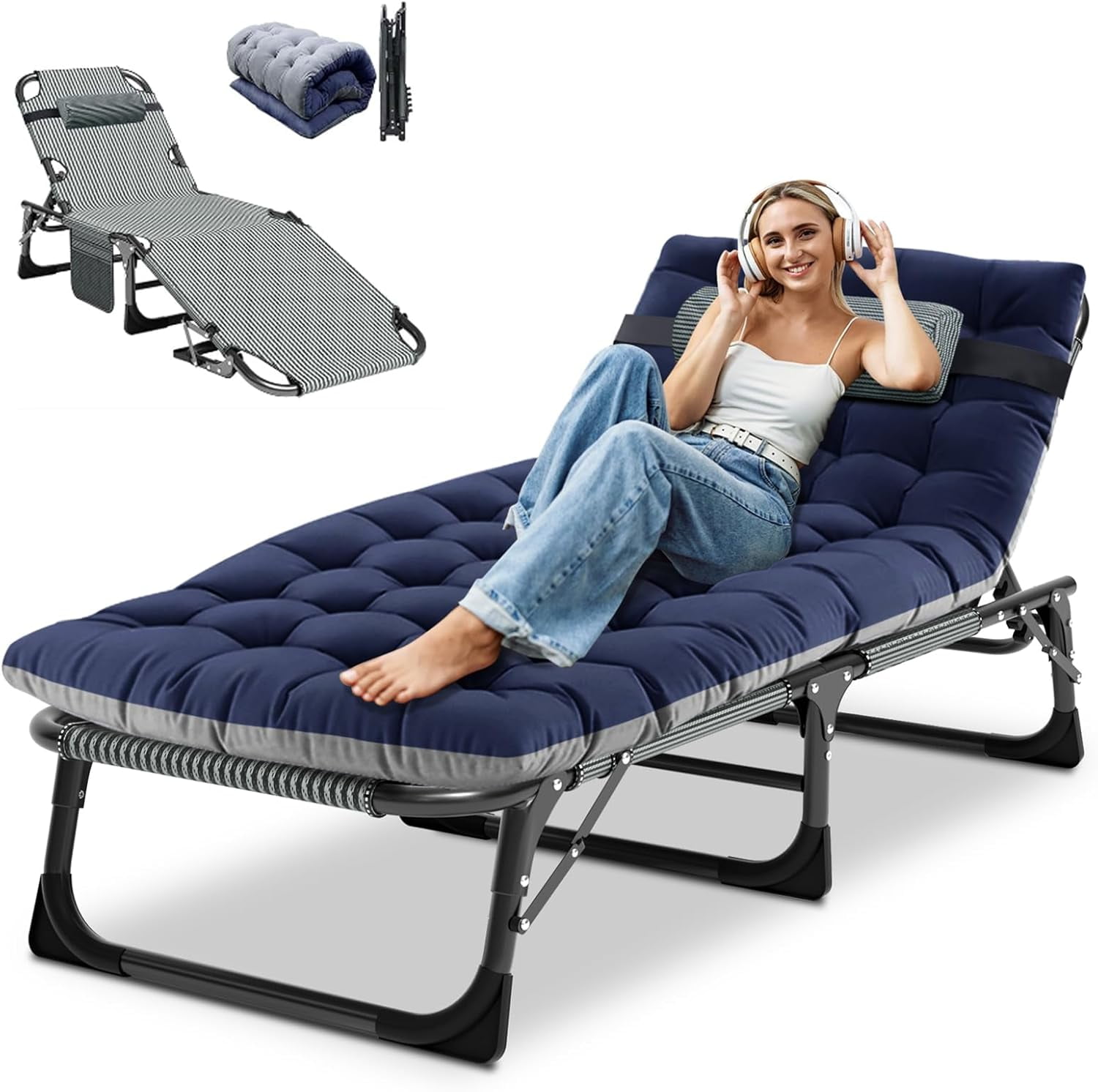 BAIVAKON Heavy Duty Chaise Lounge Chair, Adjustable 5-Position Folding ...