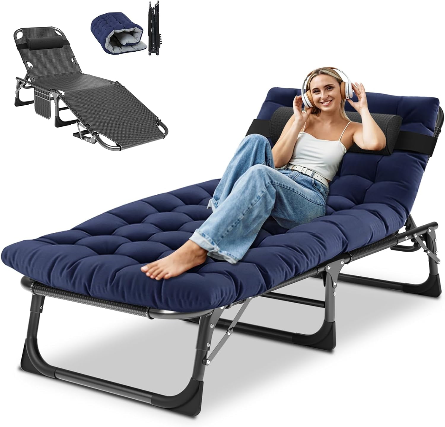 BAIVAKON Heavy Duty Chaise Lounge Chair, Adjustable 5-Position Folding ...
