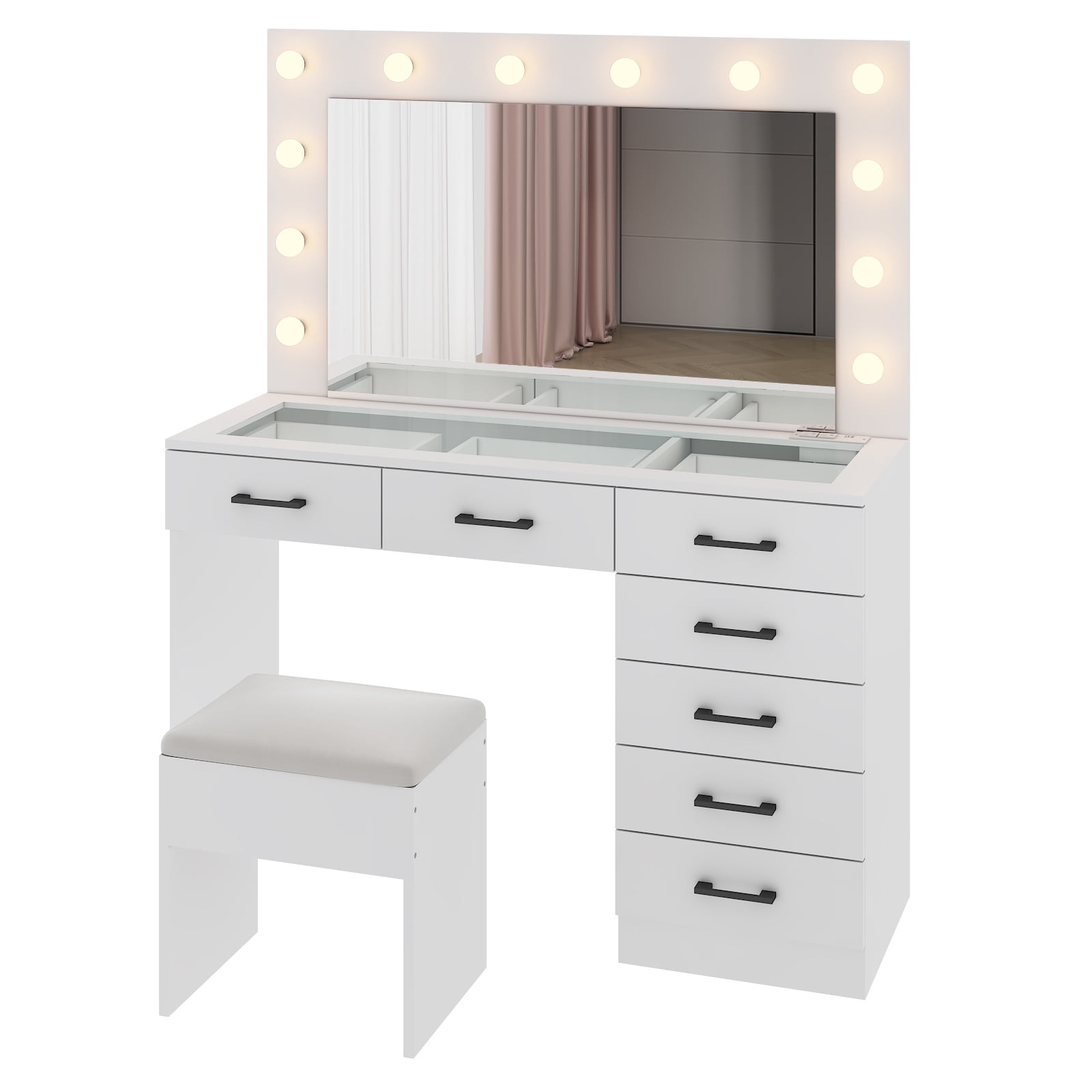 BAIVAKON Modern and Simple Vanity Desk with Mirror and Lights, Vanity ...