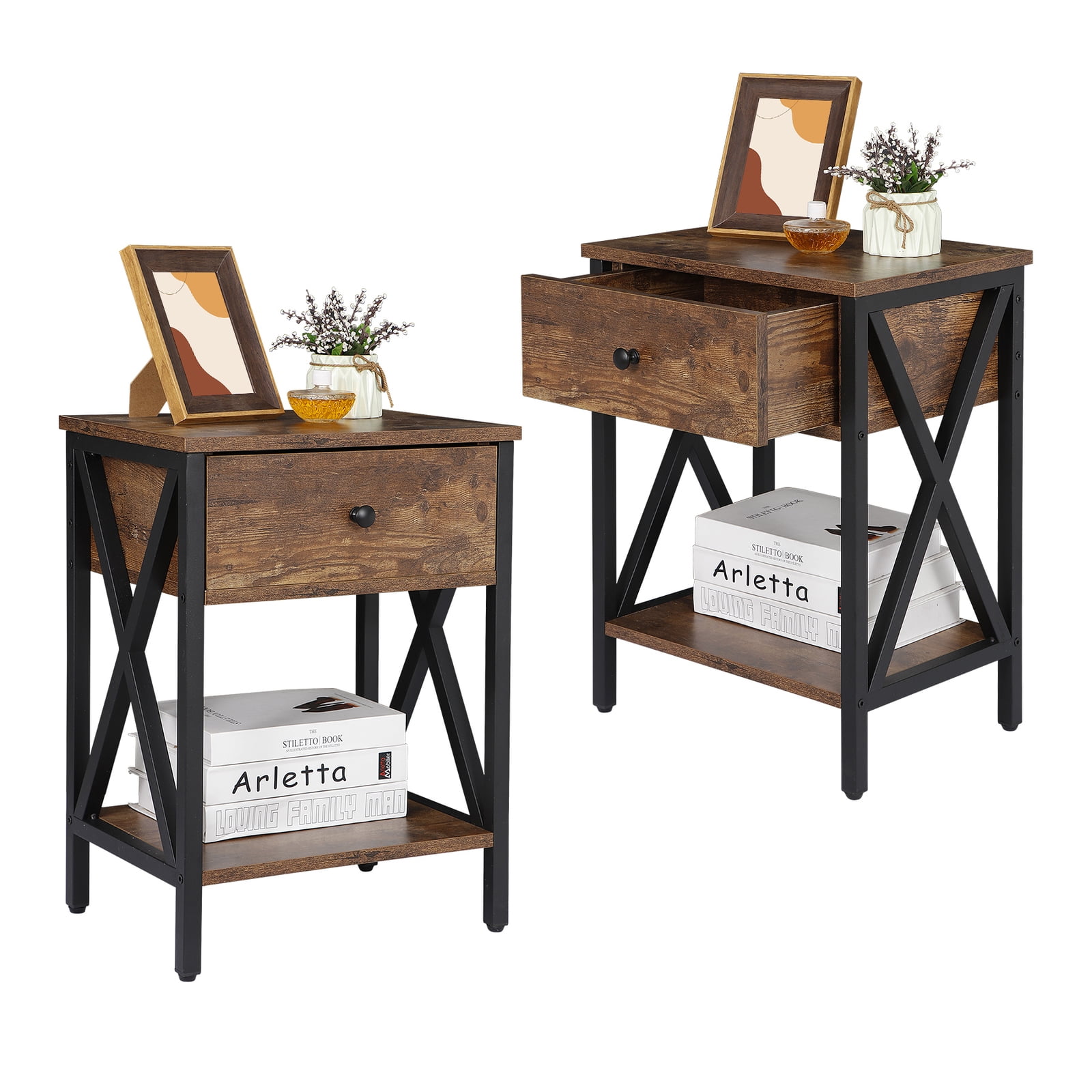 BAIVAKON Nightstand Set of 2, Modern End Table with Drawer Industrial ...