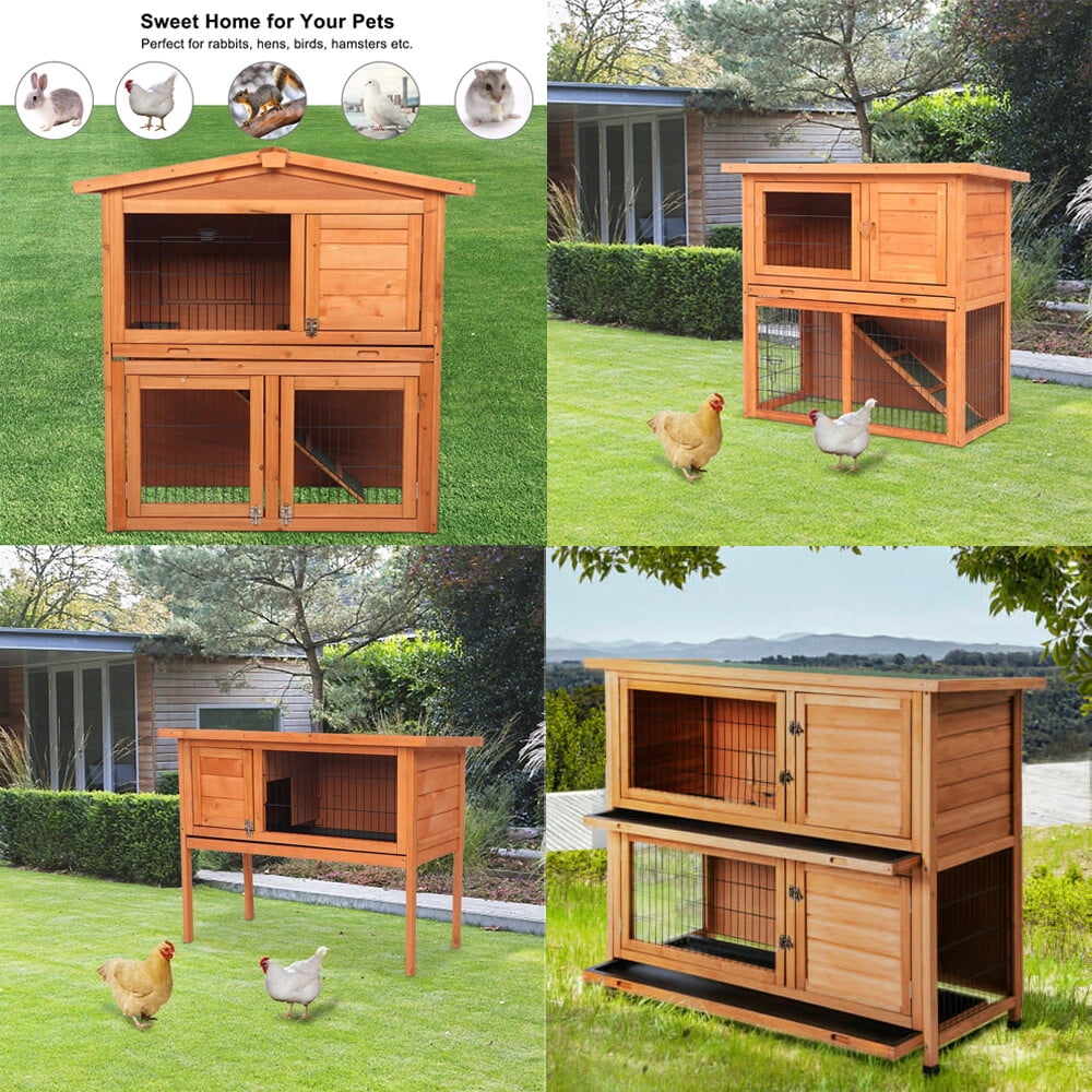 BAIVAKON natura Outdoor Rabbit Hutch with Run - 2-Story Rabbit Cage ...