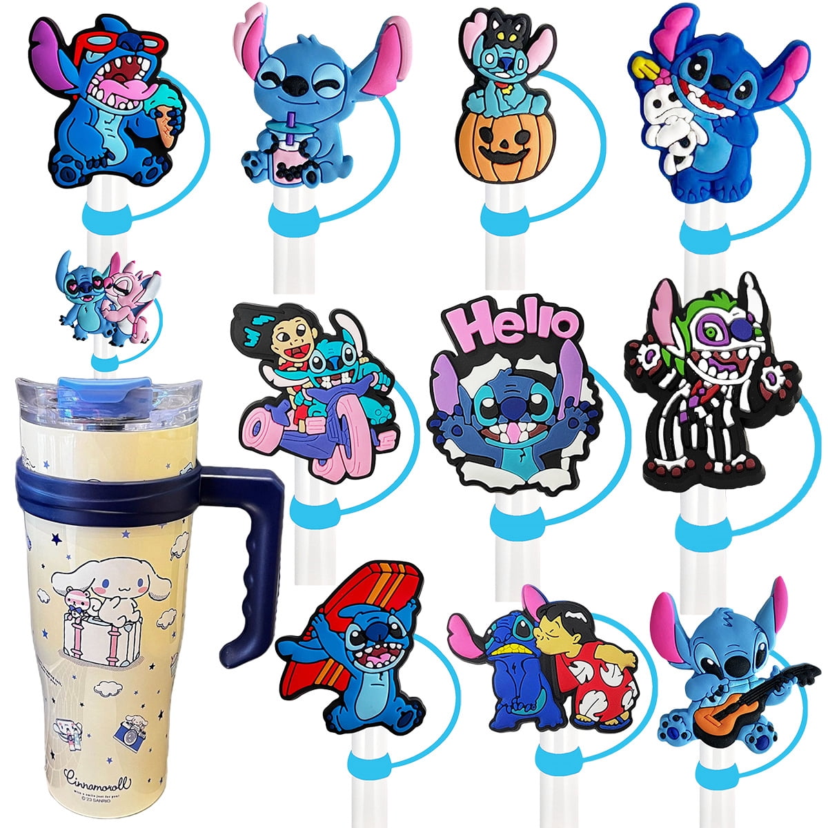 BAIZOHAI 10Pcs Straw Covers Cap for Stanley Cup, Cute Stitch Silicone ...