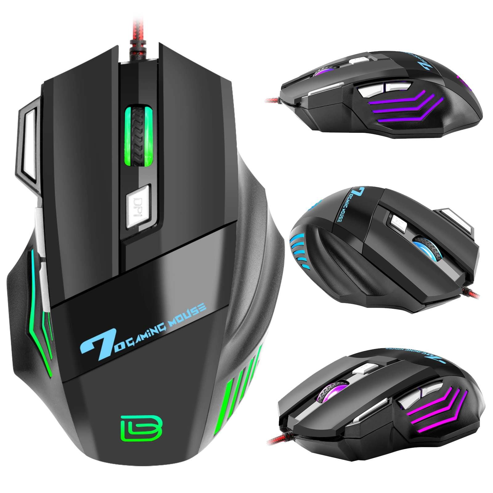 BAJEAL Computer Wired USB Mice,RGB Ergonomic Optical Gaming Mice 4 DPI ...