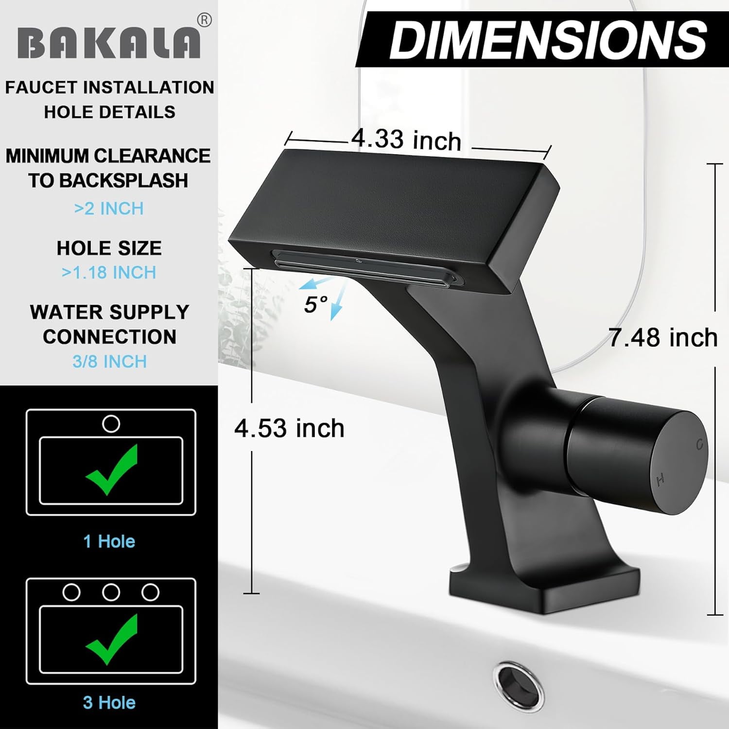 BAKALA Black Waterfall Bathroom Faucets - Walmart.com