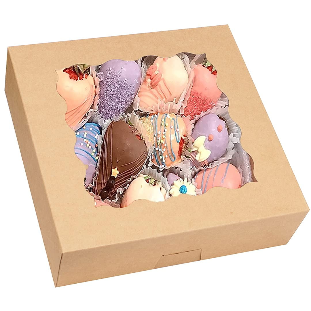 BAKEFY 4 Brownie 50 Piece Brown Pie Boxes with Window Auto Popup ...