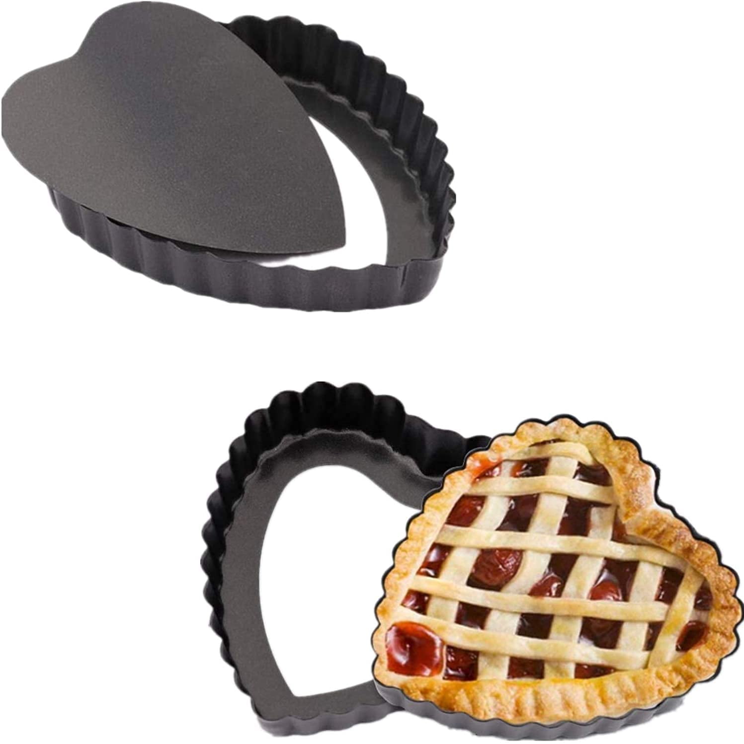 BAKEFY1 Piece Heart Pie Quiche Pans NonStick Heart Shaped Pie Tart Pan ...