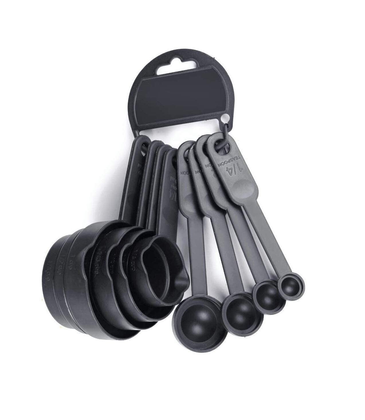 BAKERS STUDIO Measuring Cups and Spoons Set Plastic Black 4 Cups and 4 Spoons Graduated Sizes ...