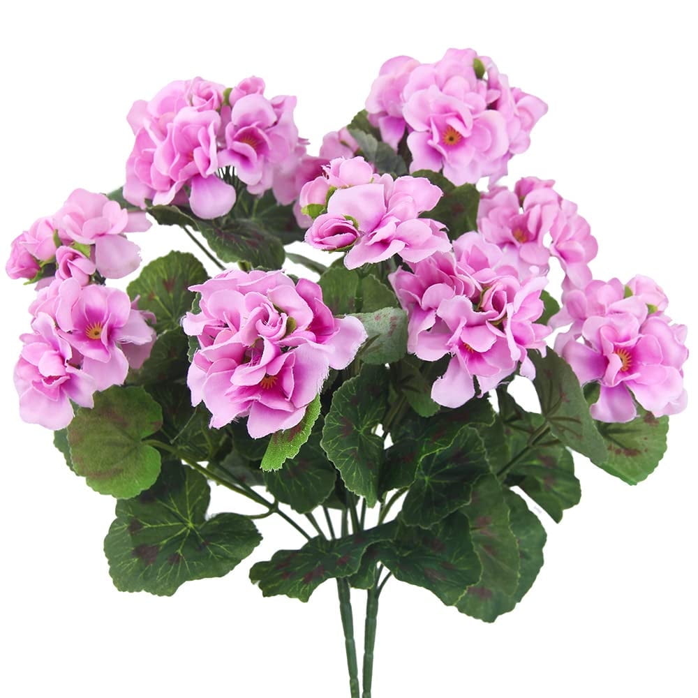 BAKIBO 2 Pcs Geranium Artificial Flowers Pink Artificial Geraniums Bush ...