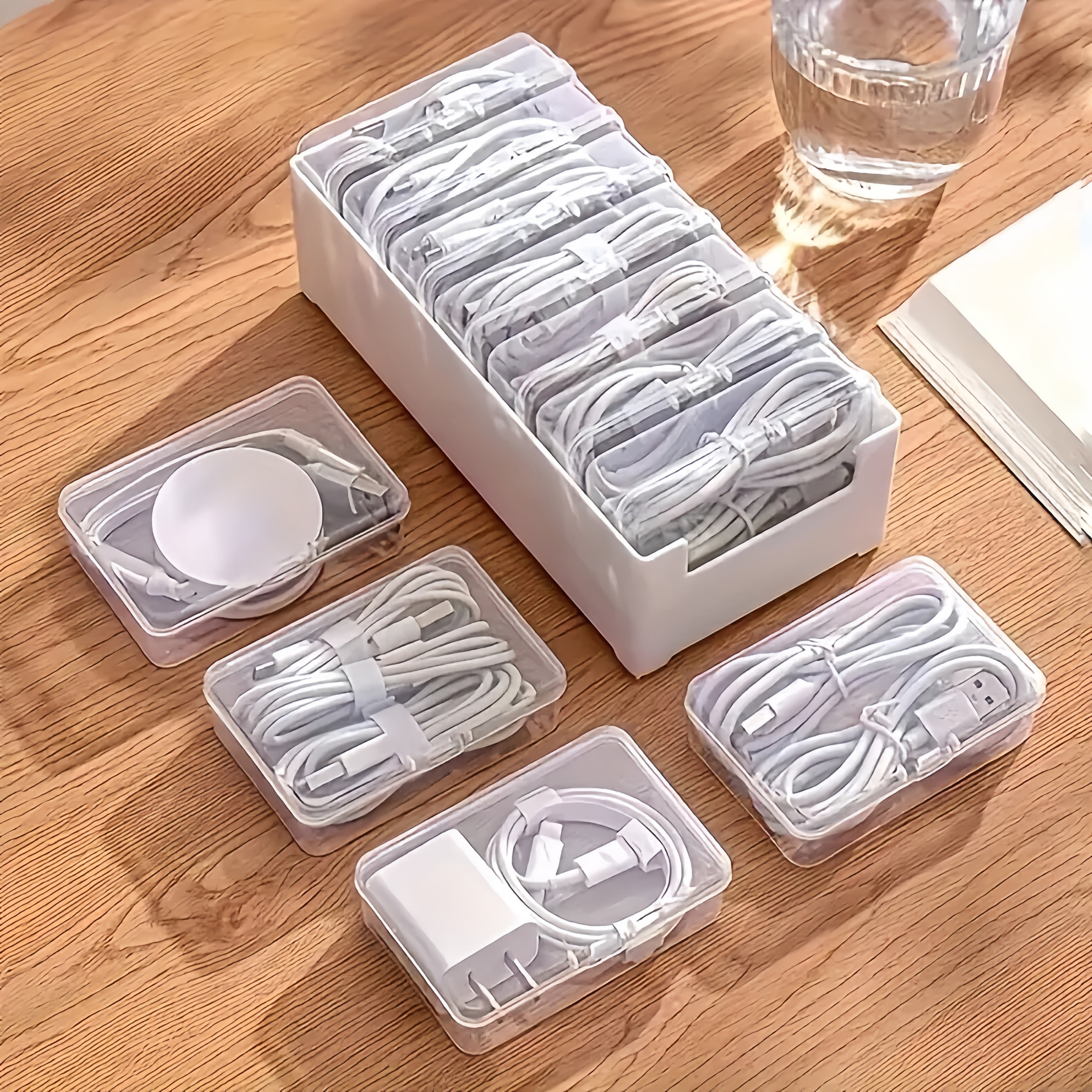 BAKIBO Data Cable Organizer Boxes, With 7 Clear Storage Boxes, Charging ...