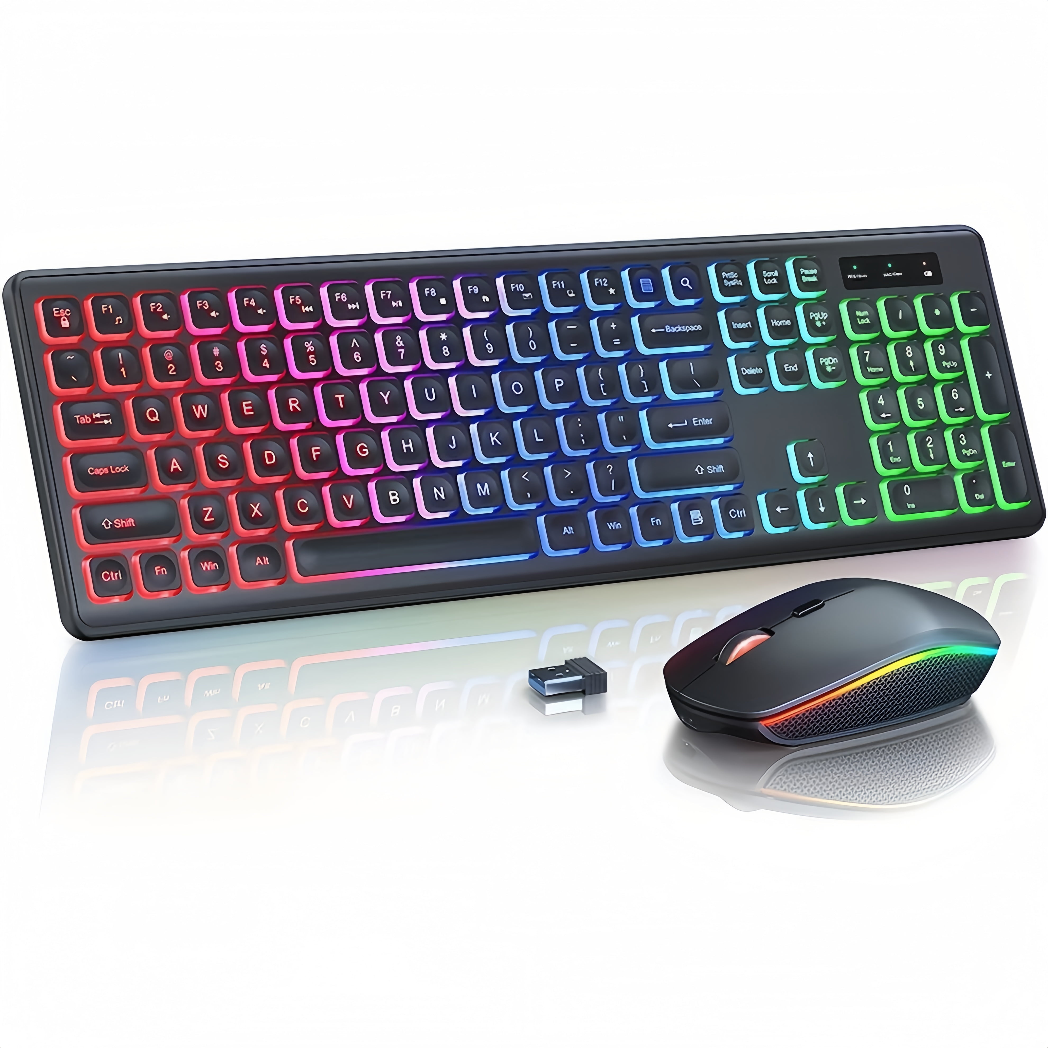 BAKIBO Wireless Keyboard and Mouse Backlit, Quiet Light Up Keys, Tilt ...